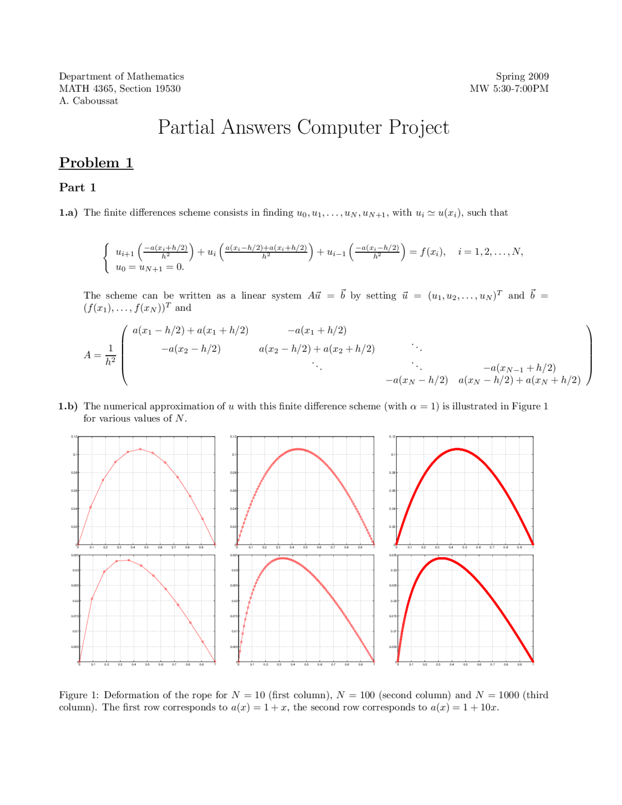 Numerical Analysis Answers For Computer Project Spring 2009 Math