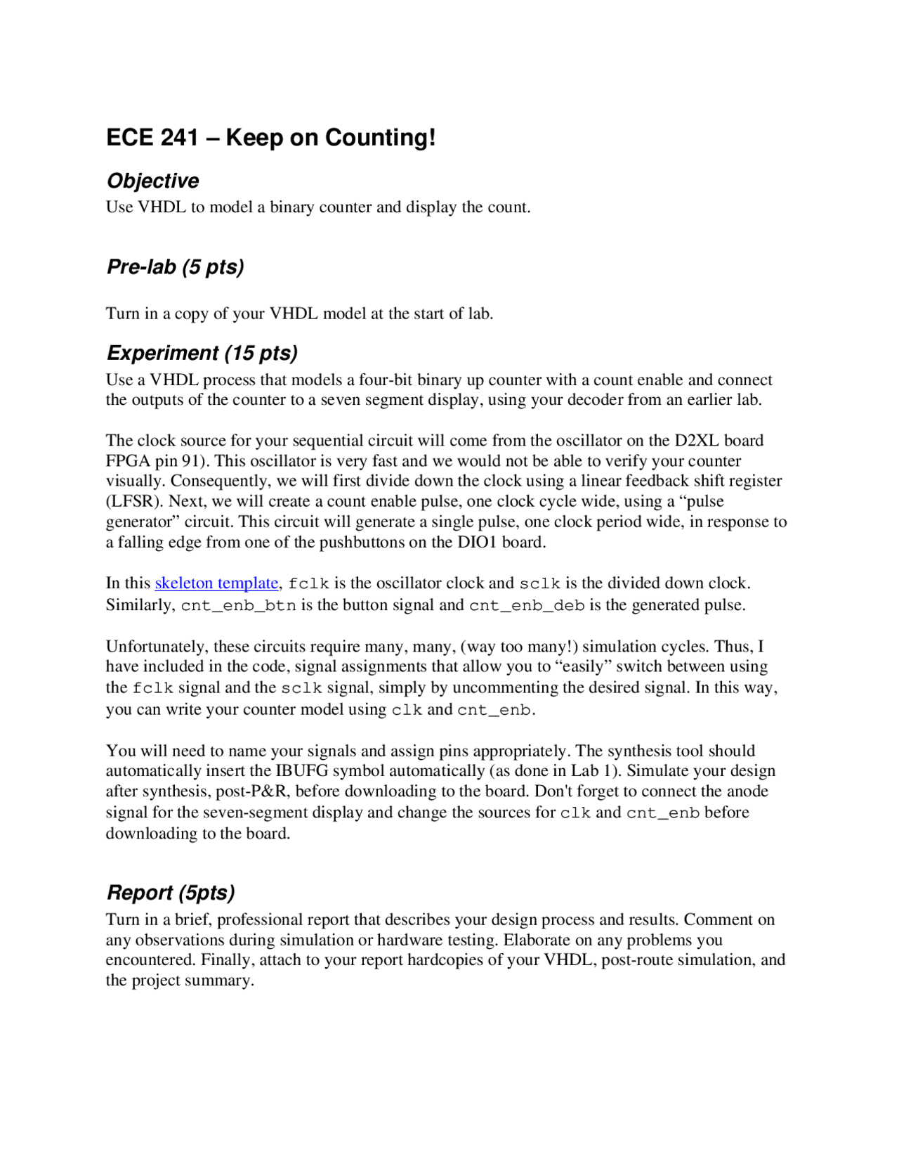 Keep on Counting - Logic Circuit Lab | ECE 241 - Docsity