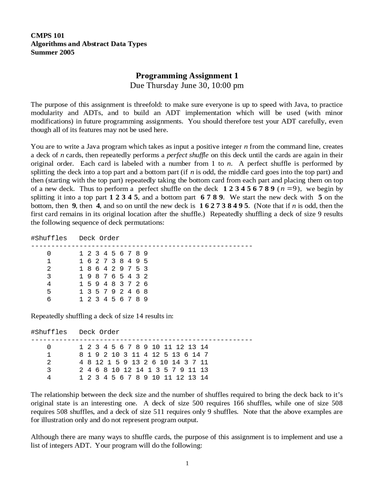 Programming Assignment I Algorithms And Abstract Data Types Cmps 3597