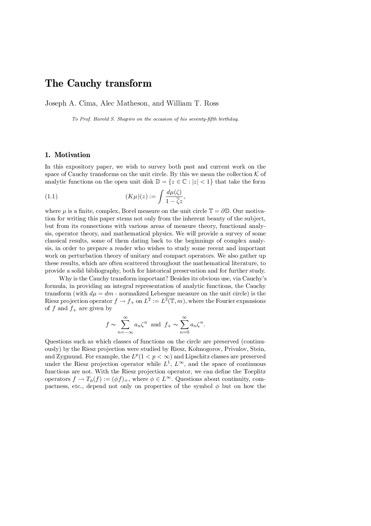 The Cauchy Transforms Lecture Notes Soc 207 Docsity