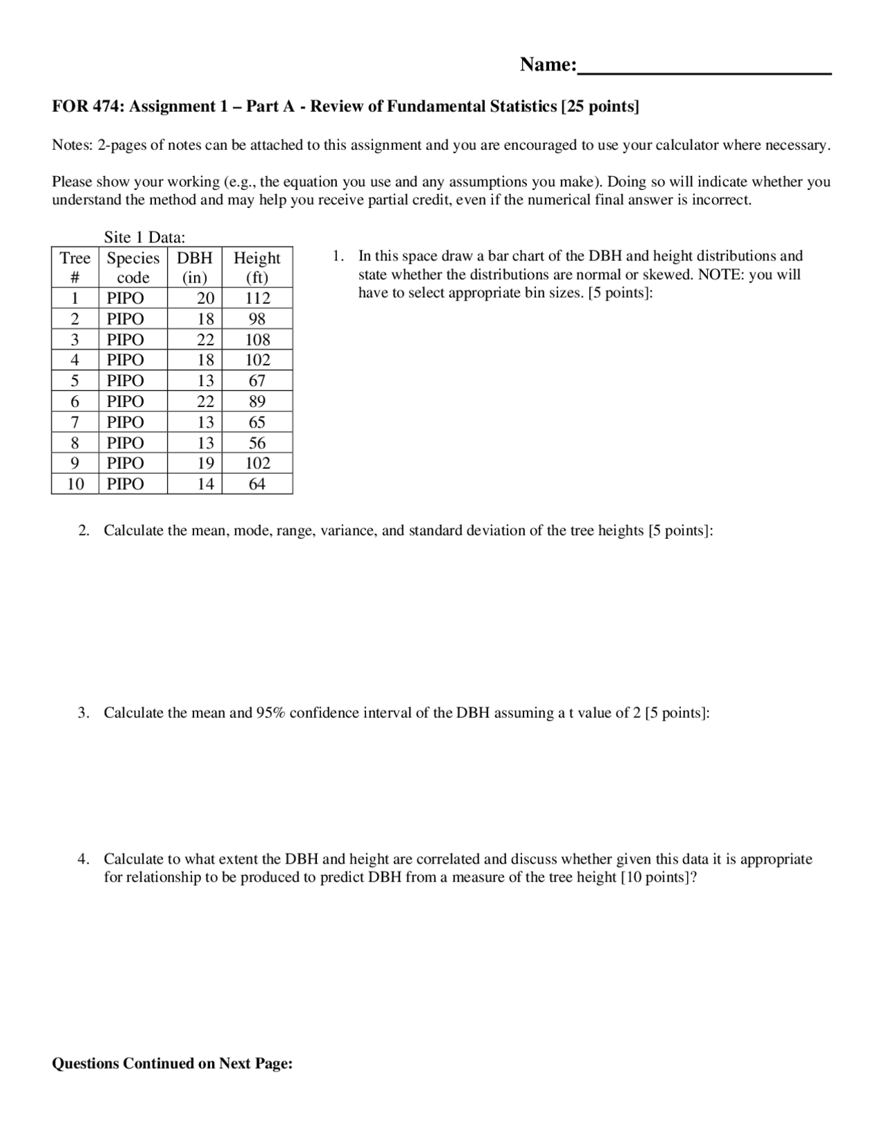 Assignment 1 - Part A - Review of Fundamental Statistics | FOR 474 ...
