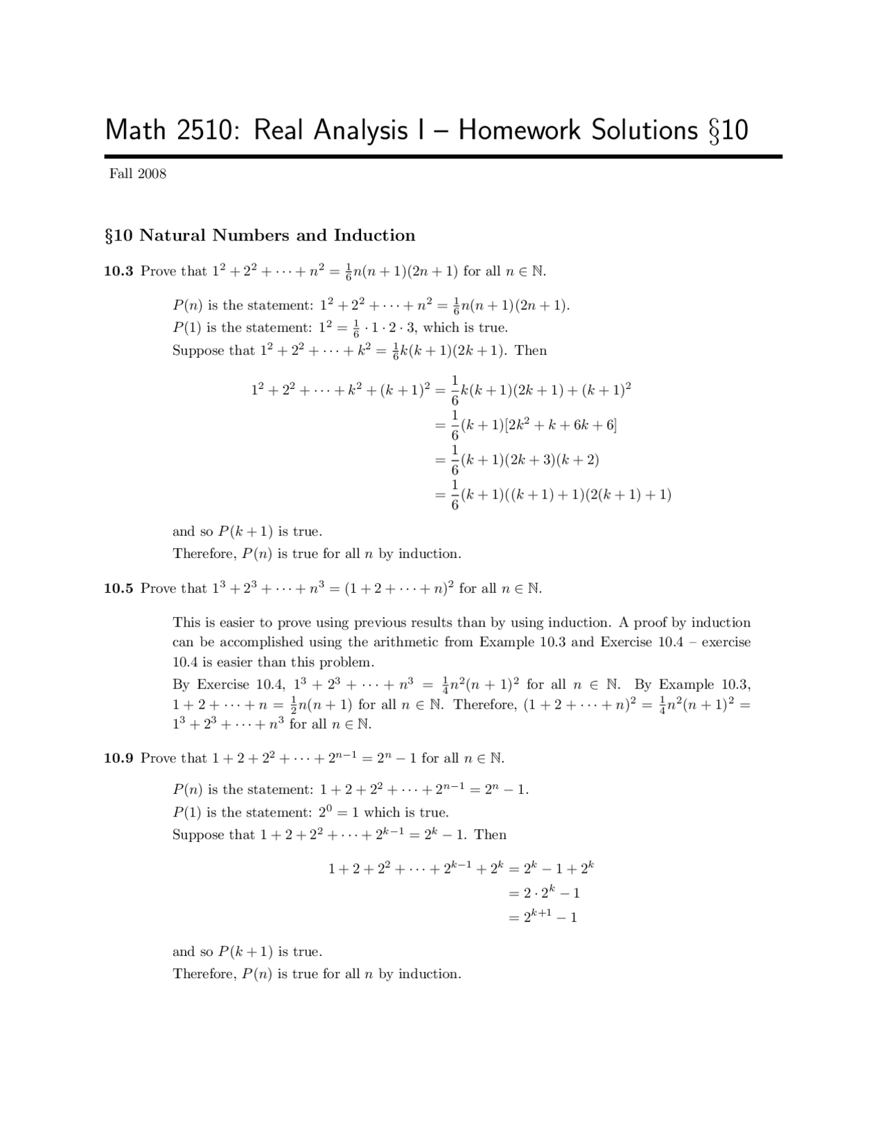 Natural Numbers and Induction in Real Analysis - Homework | MATH 2510 ...