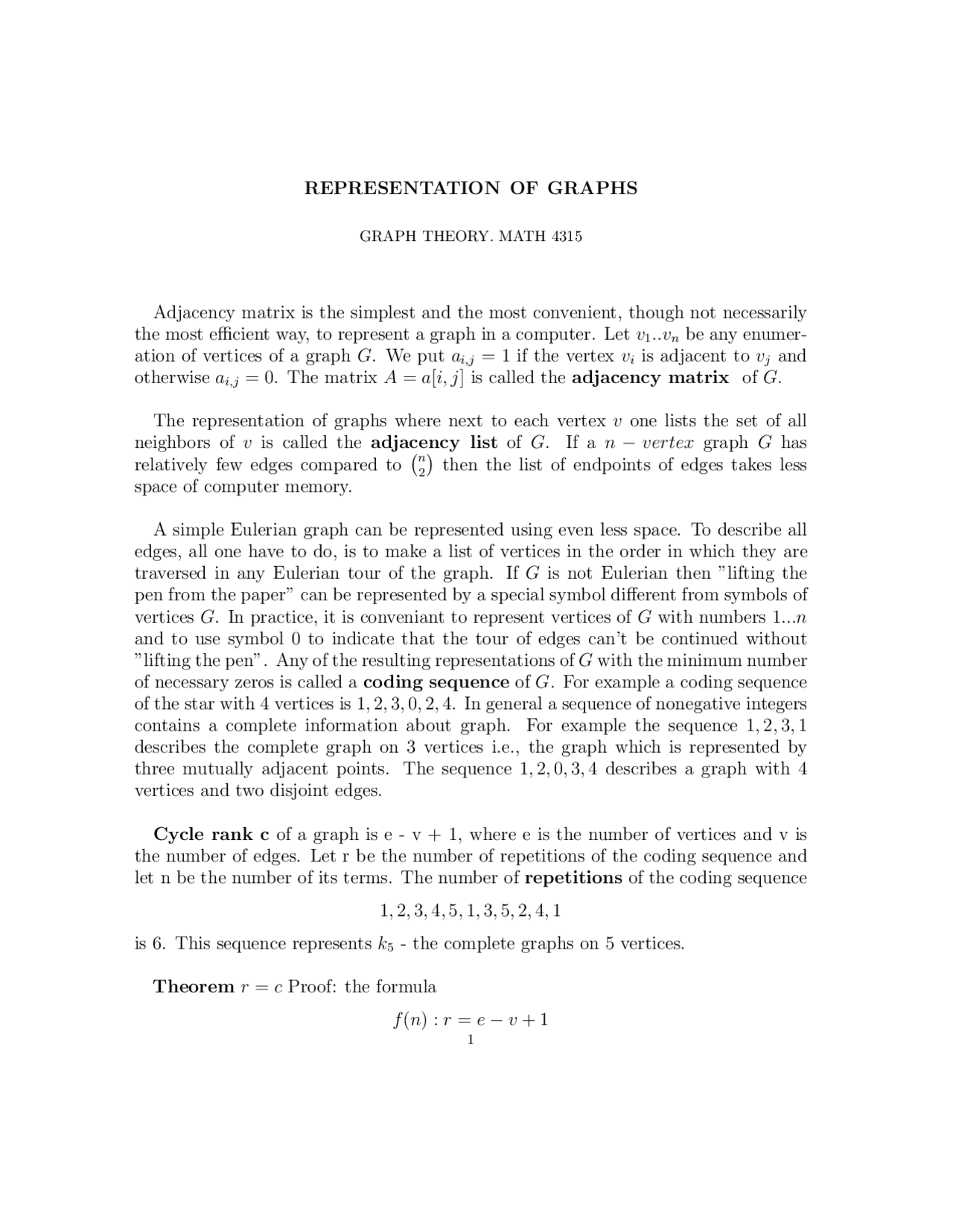 Representation Of Graphs Graph Theory Math 4315 Docsity