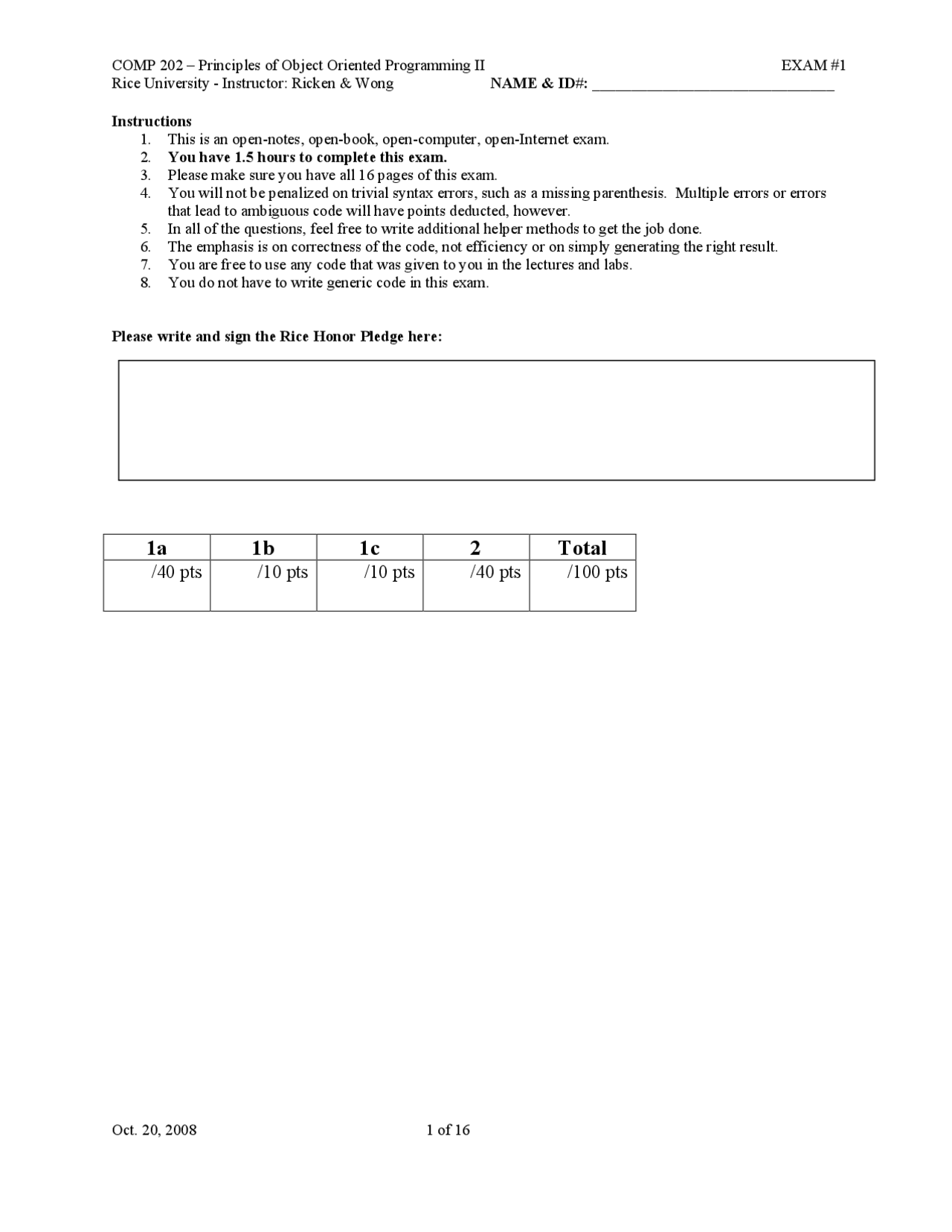 Exam 1 For Object Oriented Programming Ii Comp 202 Docsity
