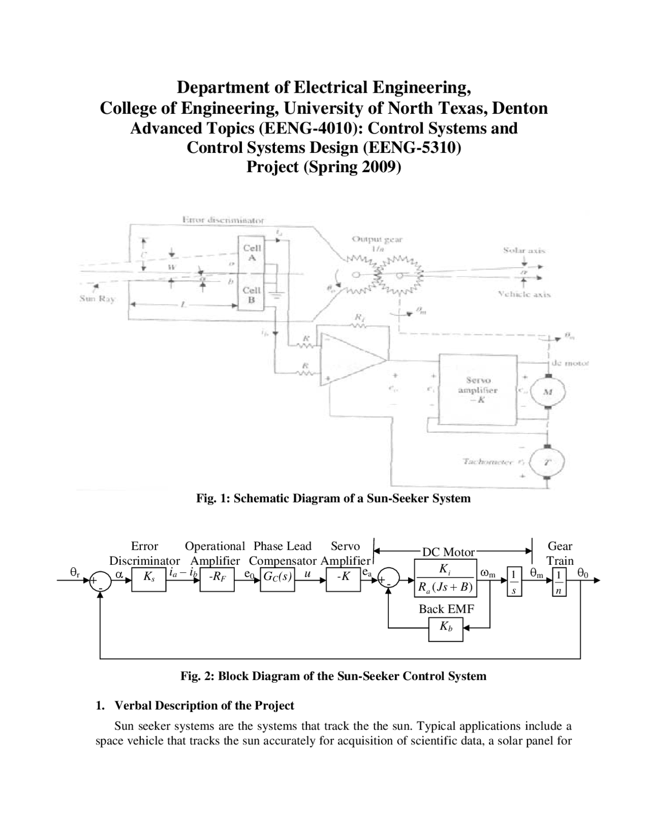 Project Report on Control Systems and Control Systems Design | EENG ...