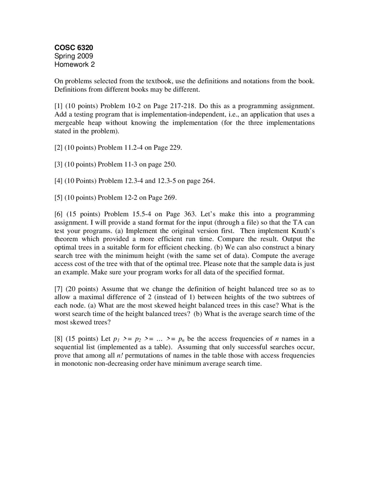 Homework 2 Data Structures And Algorithms Cosc 6320 Docsity 3711