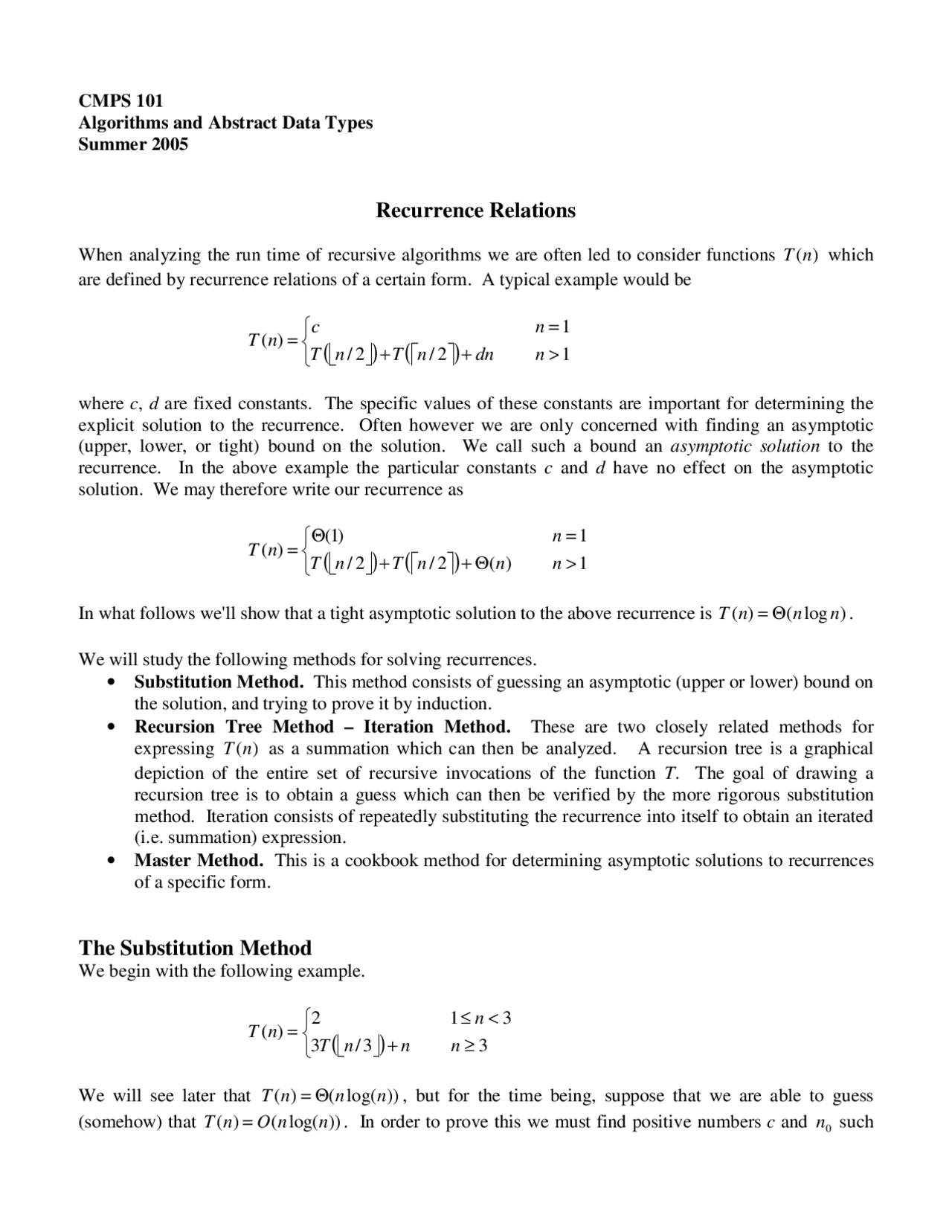 Notes On Recurrence Relations Algorithms And Abstract Data Types 0524