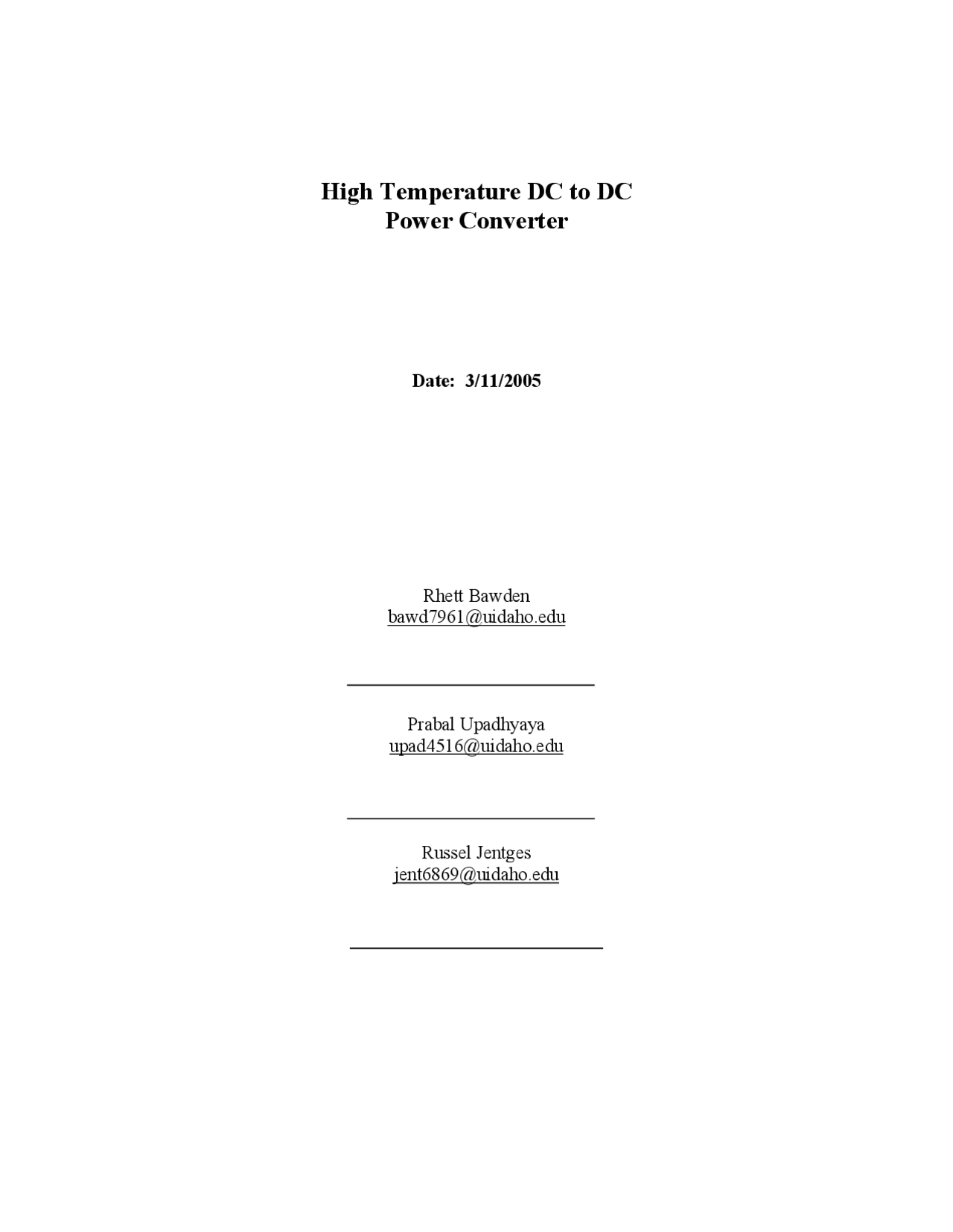 High Temperature Dc To Dc Power Converter Project Ece 480 Docsity