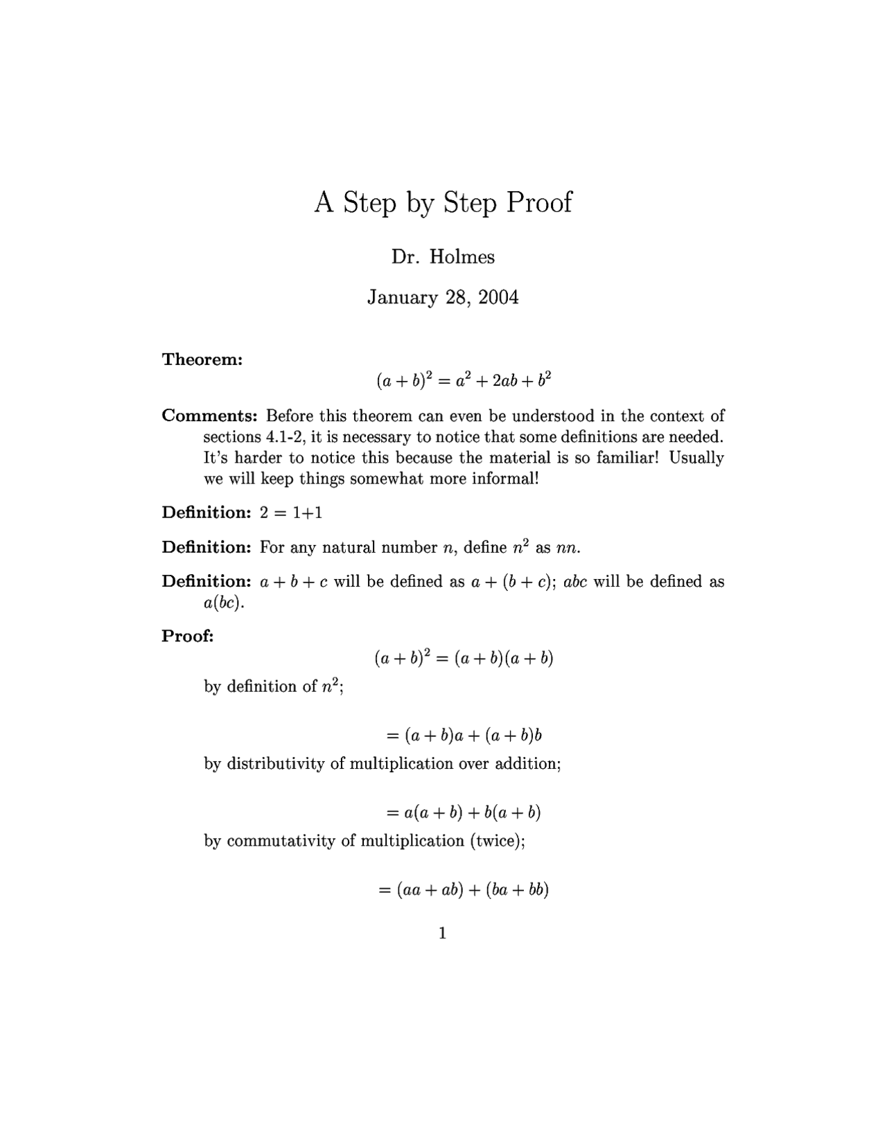 A Step By Step Proof Discrete And Foundational Mathematics I Math