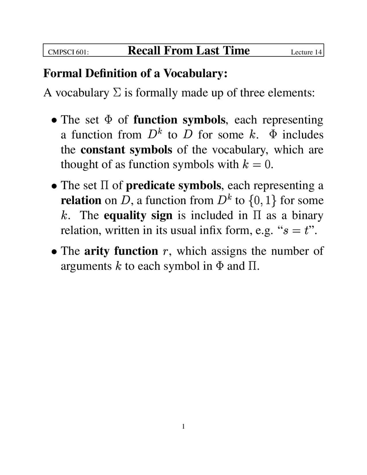 Formal Definition Of A Vocabulary Computation Theory Cmpsci 601 Docsity