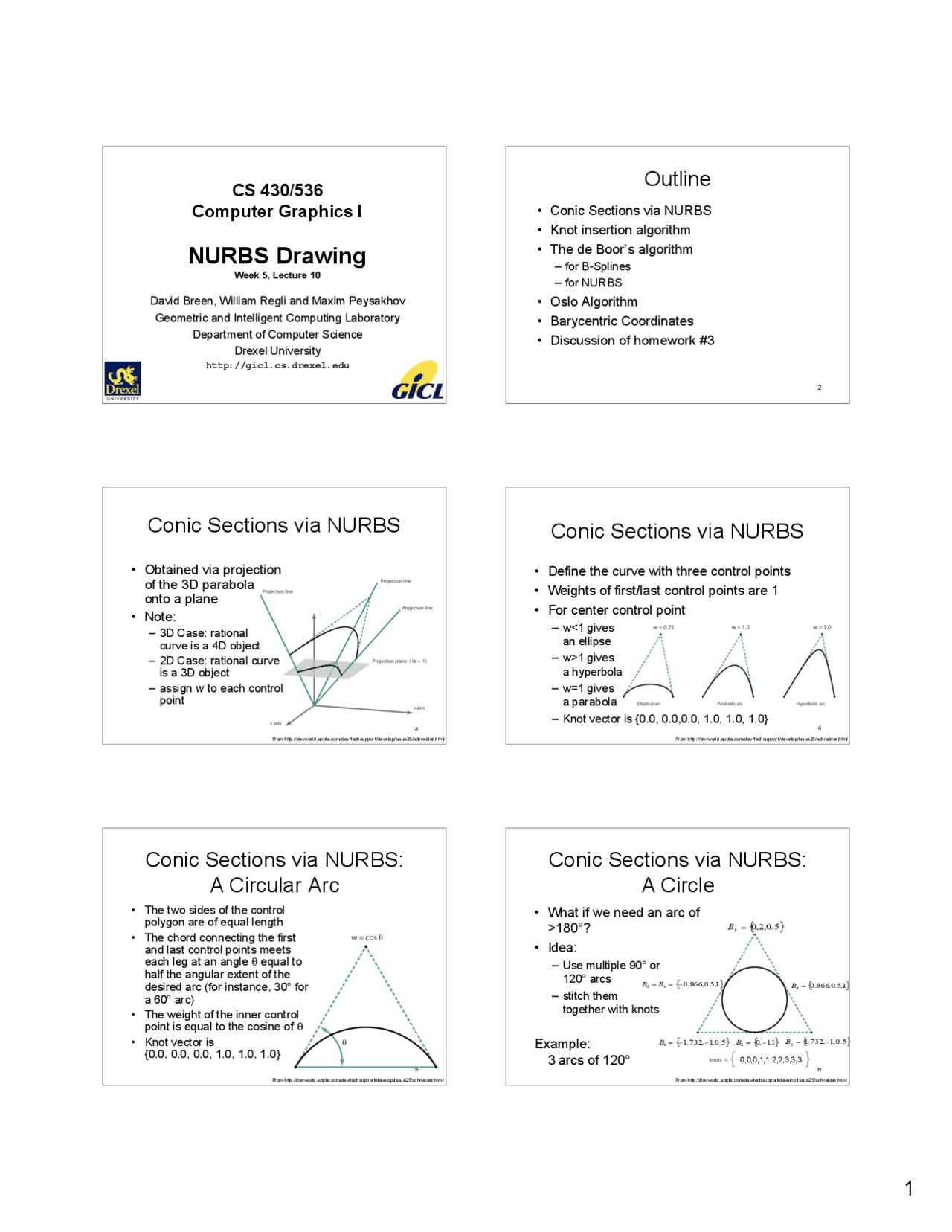 Computer Graphics Slides On Nurbs Drawing Cs 430 Docsity