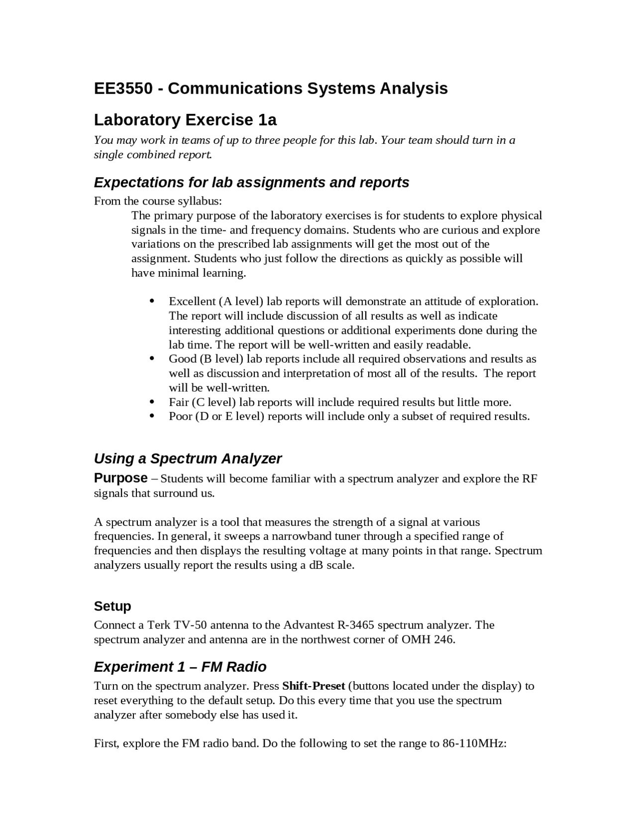 Laboratory Assignment And Report Communication System Analysis Ee