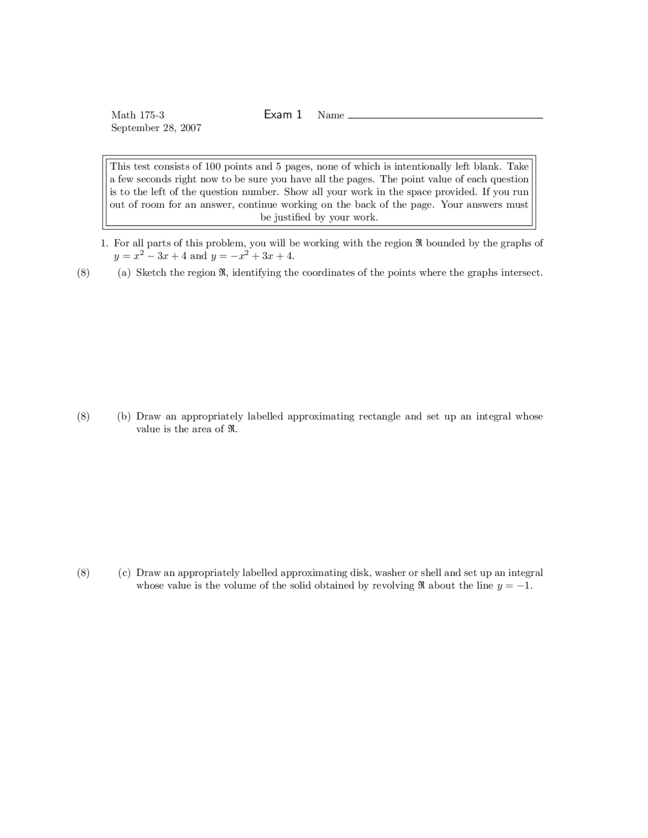 Review Questions for Exam 1 - Calculus II | MATH 175 - Docsity