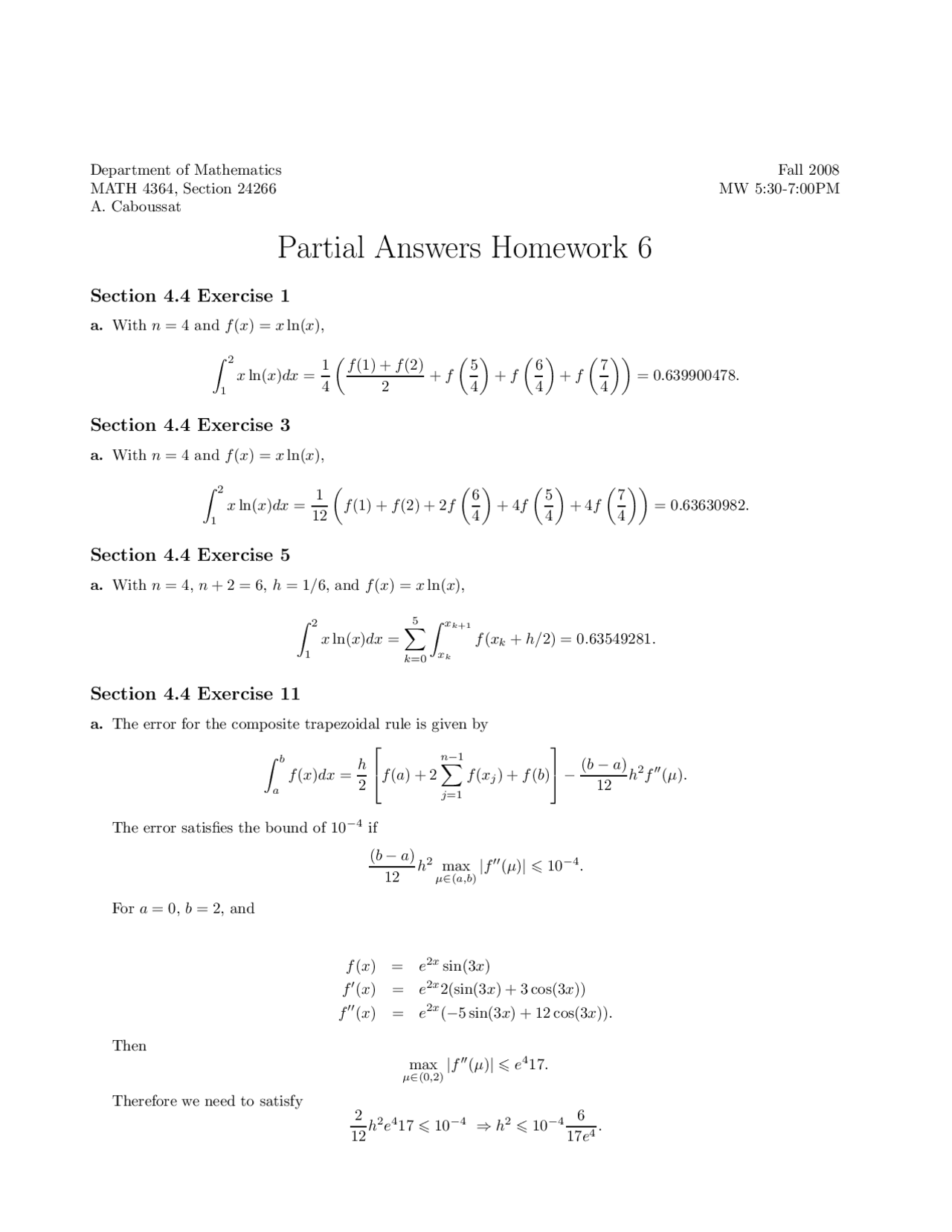 8 Solved Exercises On Numerical Analysis Assignment 6 Math 4364 Docsity