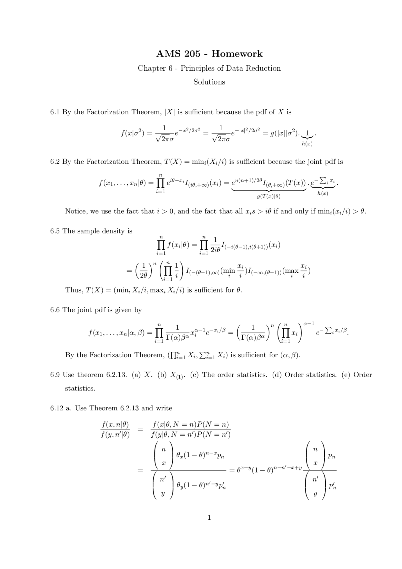 Homework For Principles Of Data Reduction Solutions Ams 205 Docsity