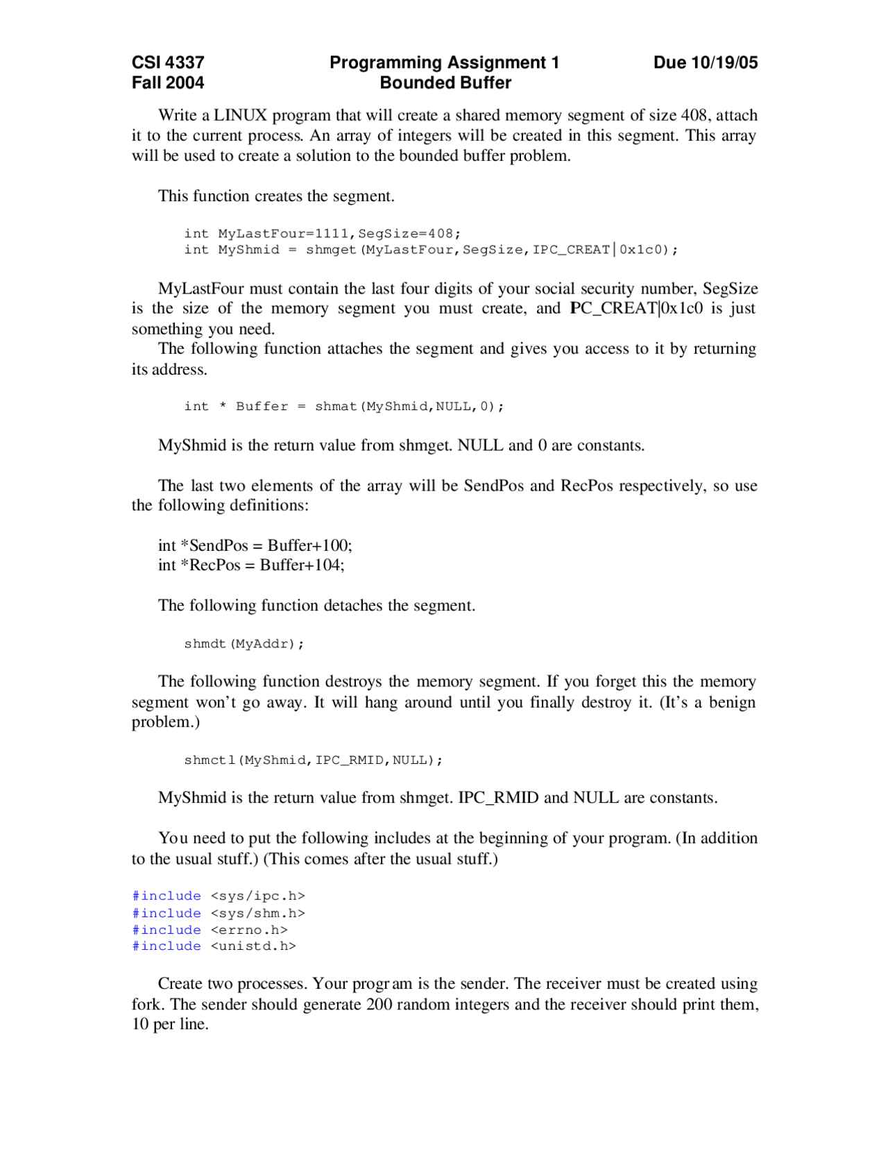 Programming Assignment 1 Bounded Buffer Operating Systems Csi 4337 8803