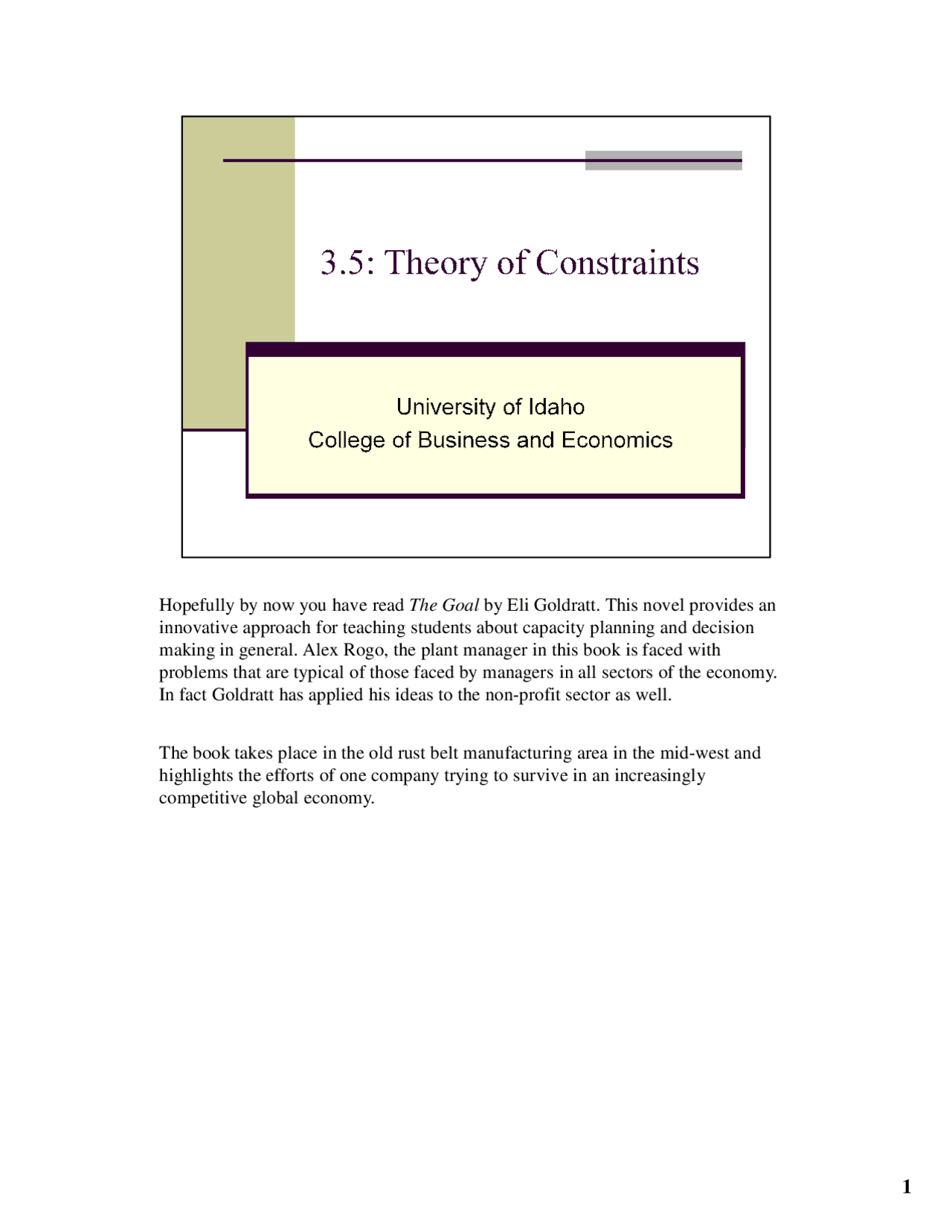 Theory Of Constraints Lecture Slides Bus 370 Docsity
