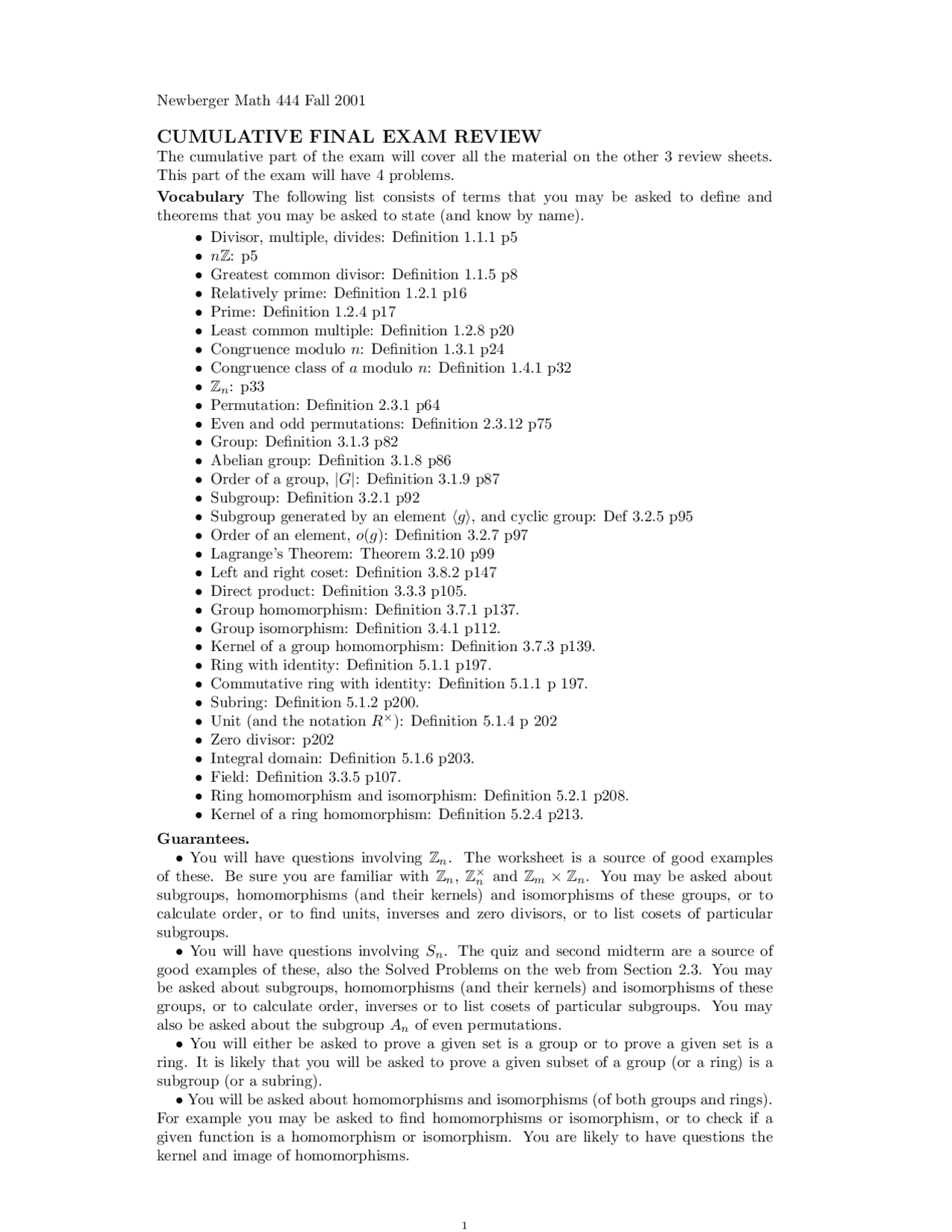 Cumulative Final Exam Review of Introduction to Abstract Algebra | MATH ...