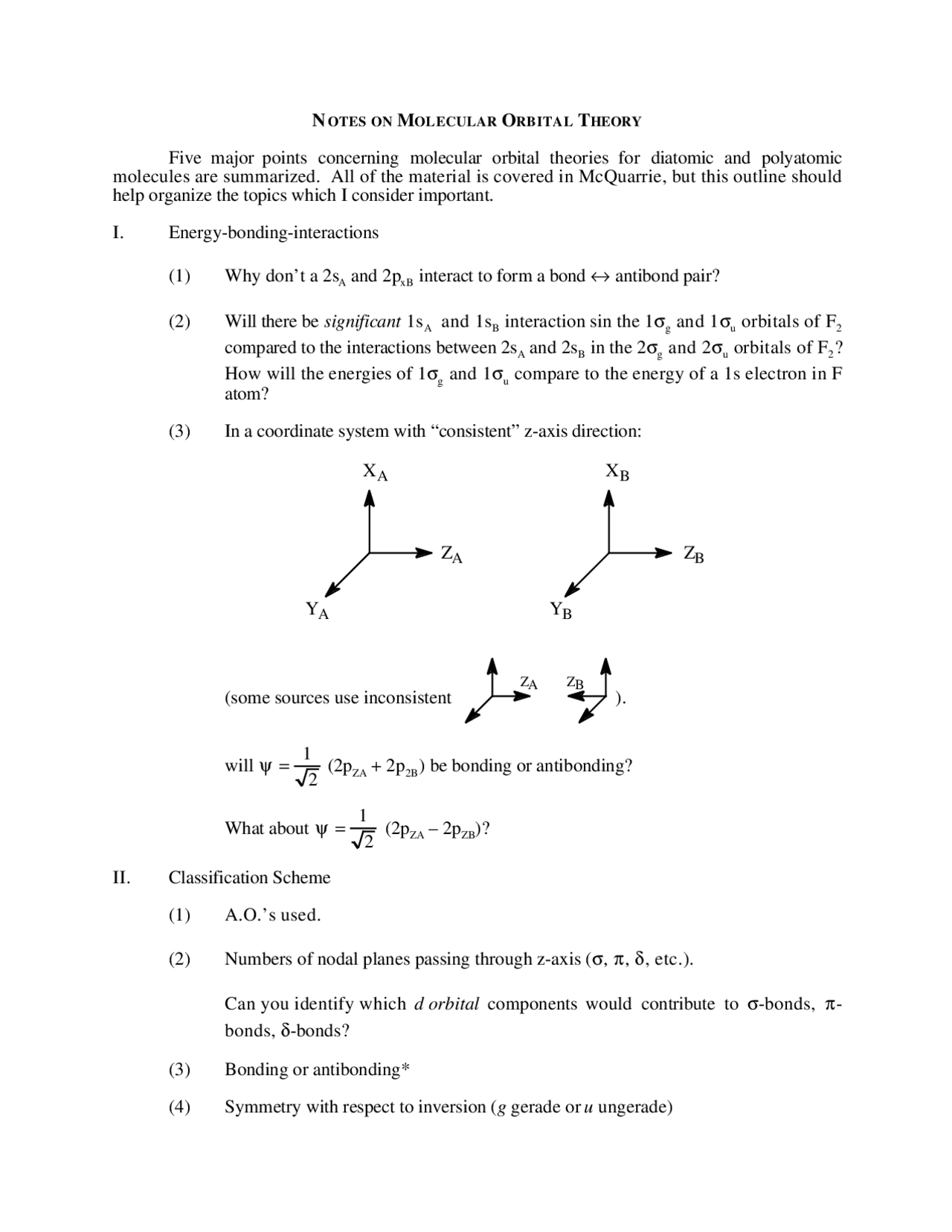 Lecture Notes On Molecular Orbital Theory Chem 163 Docsity