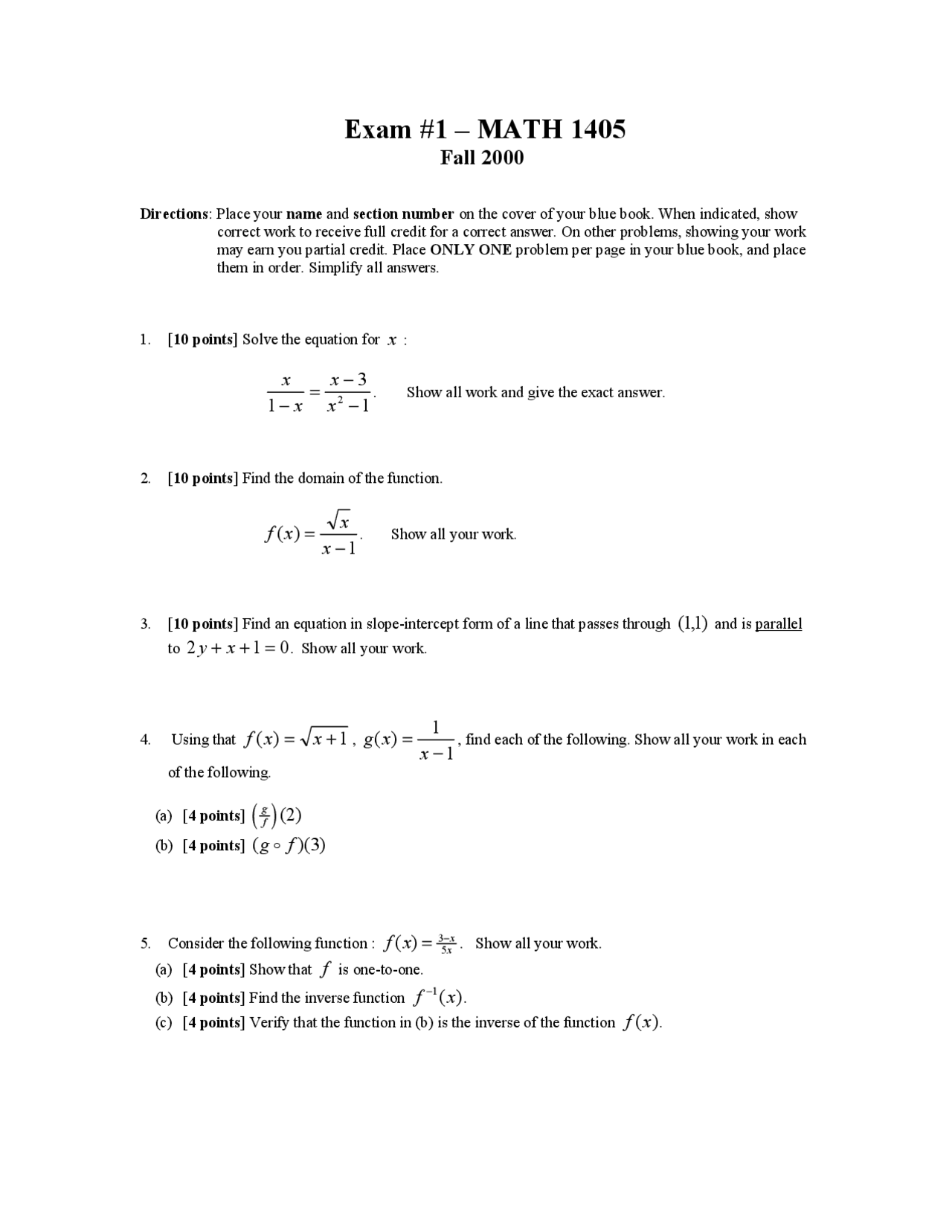 10 Questions In Exam 1 Trigonometry Math 1405 Docsity