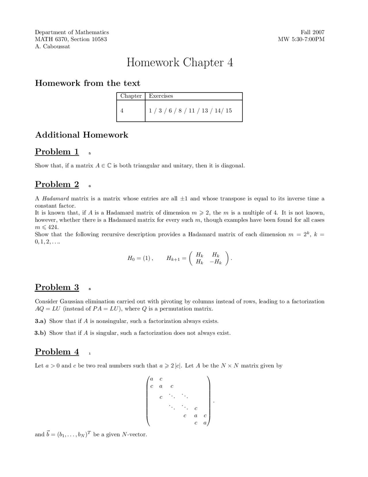 Homework Chapter 4 Numerical Analysis Math 6370 Docsity
