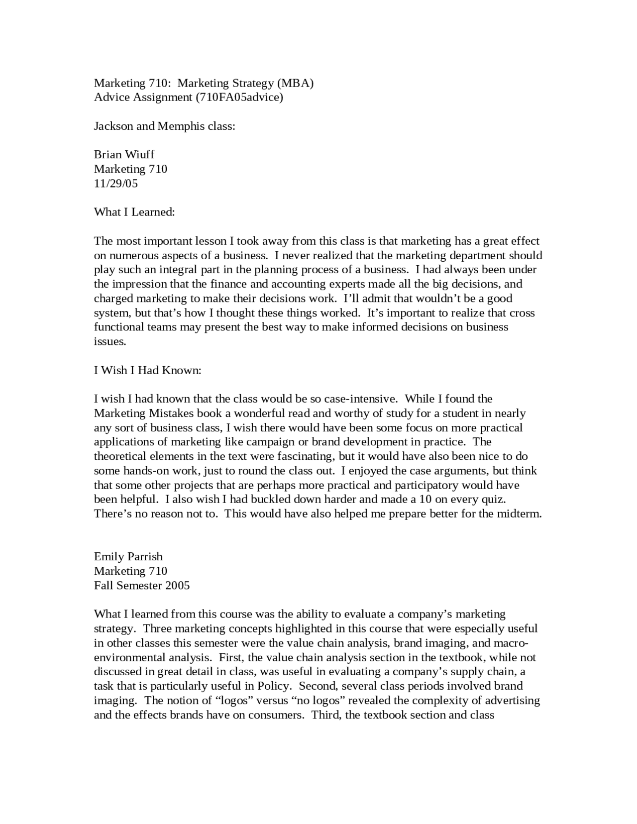Assignment Problems Marketing Strategy Mktg 710 Docsity