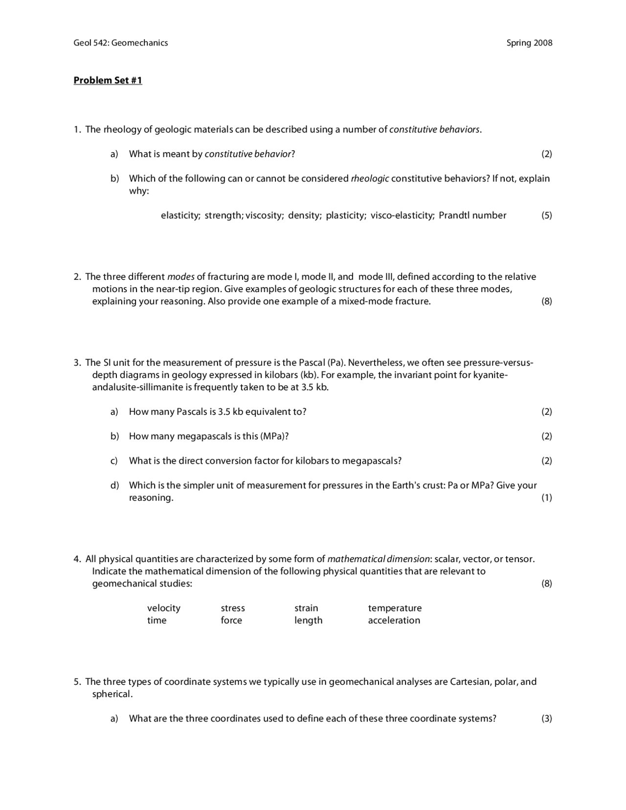 5 Questions On Advanced Structural Geology Problem Set 1 Geol 542