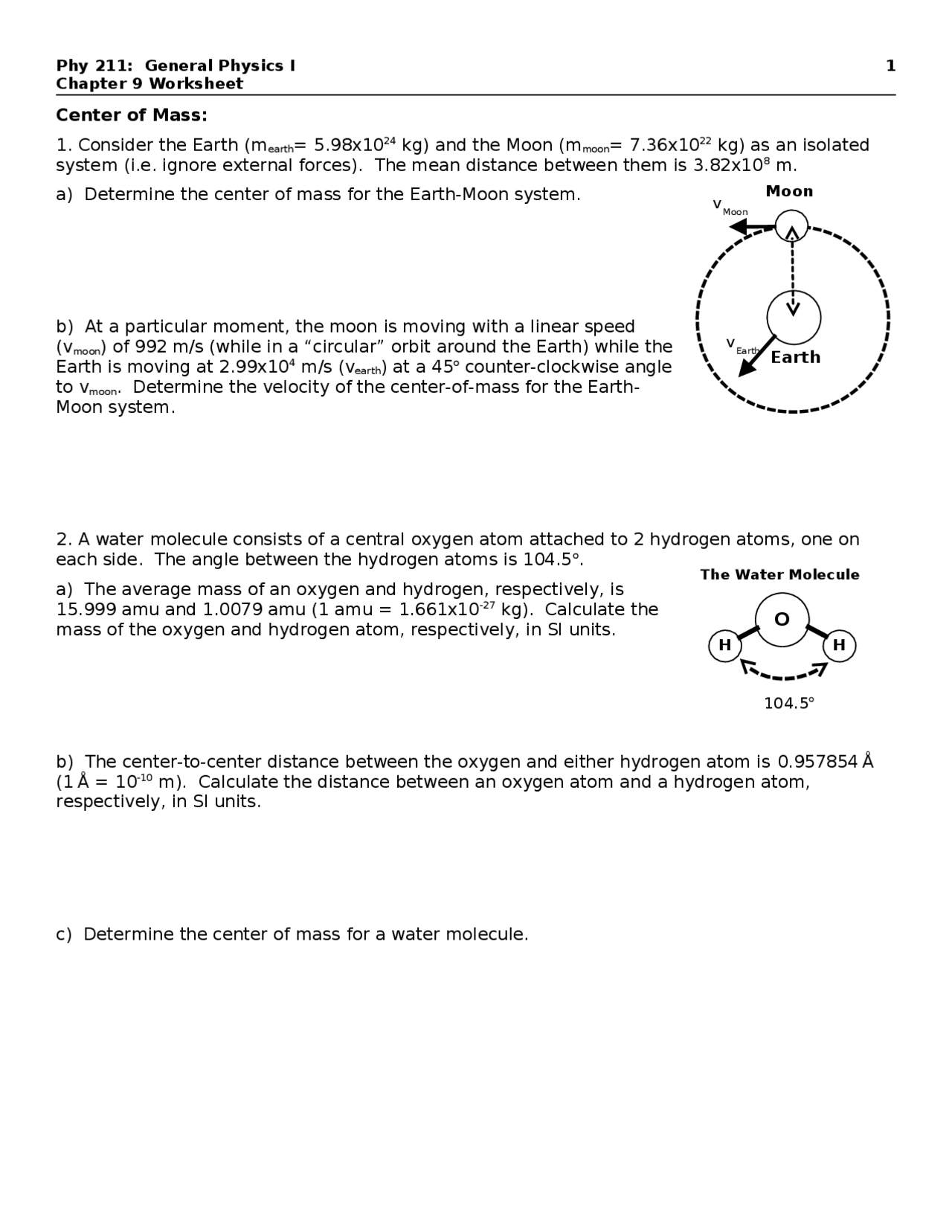 Worksheet 9 For General Physics Phy 211 Docsity