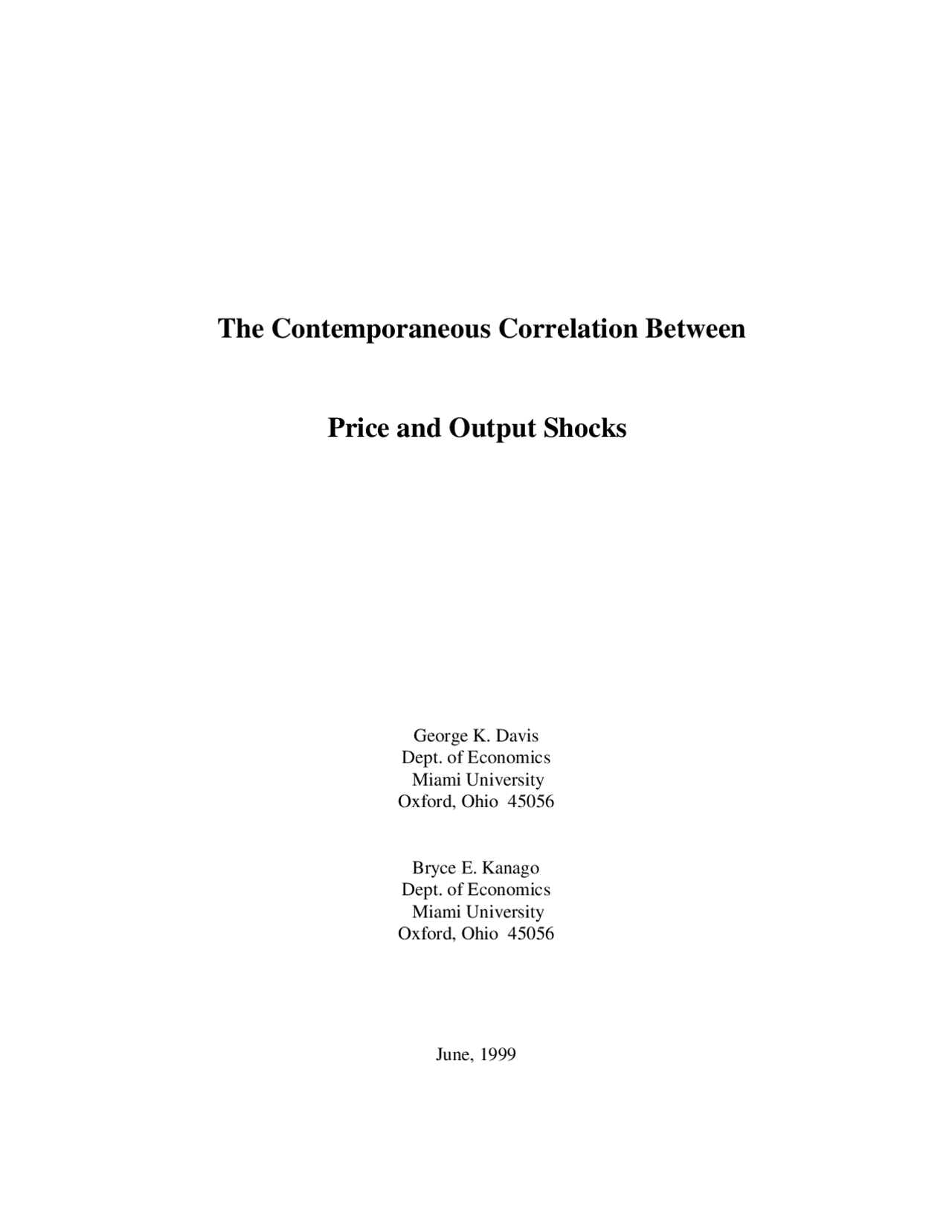 The Contemporaneous Correlation Between Price and Output Shocks | THE ...