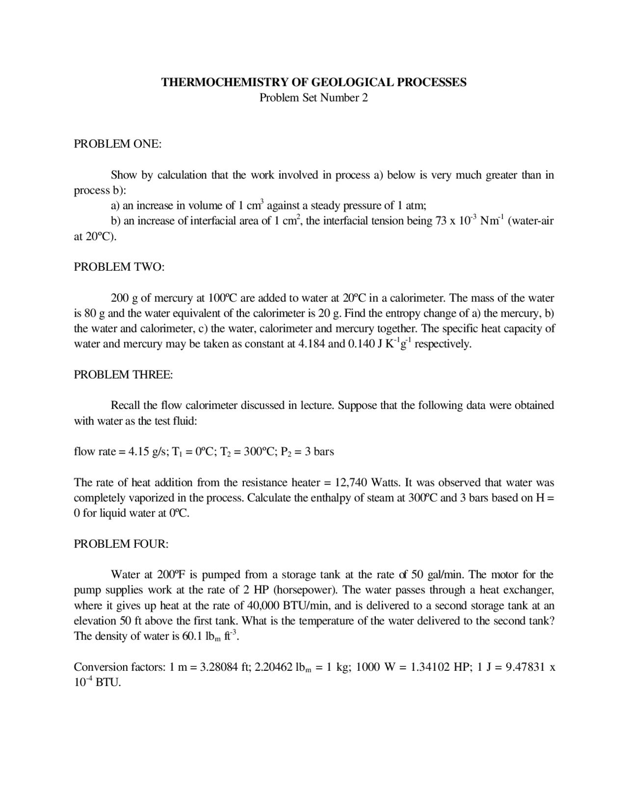 Problem Set 2 For Thermochemistry Of Geological Processes Geol 555
