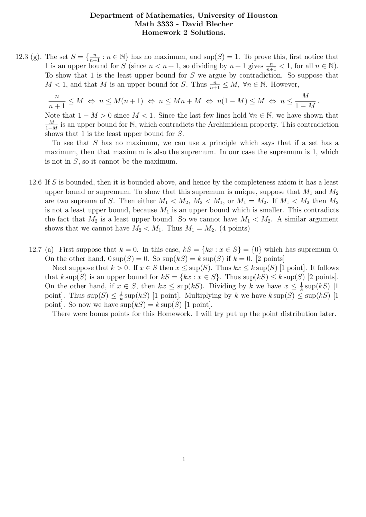 3 Solved Problems On Intermediate Analysis Homework 2 Math 3333