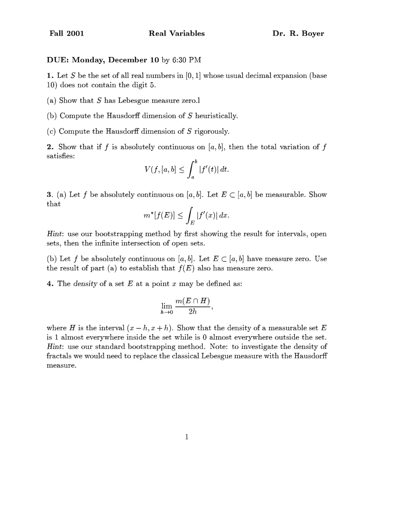 4 Questions On Real Variables I Assignment 5 Math 633 Docsity