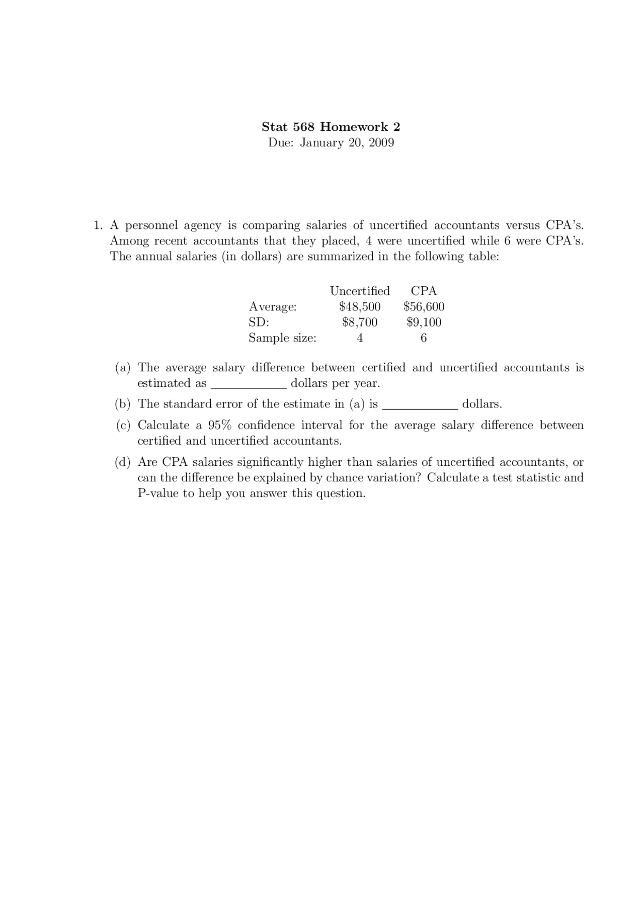 Homework 2 Questions Regression Analysis Stat 5680 Docsity