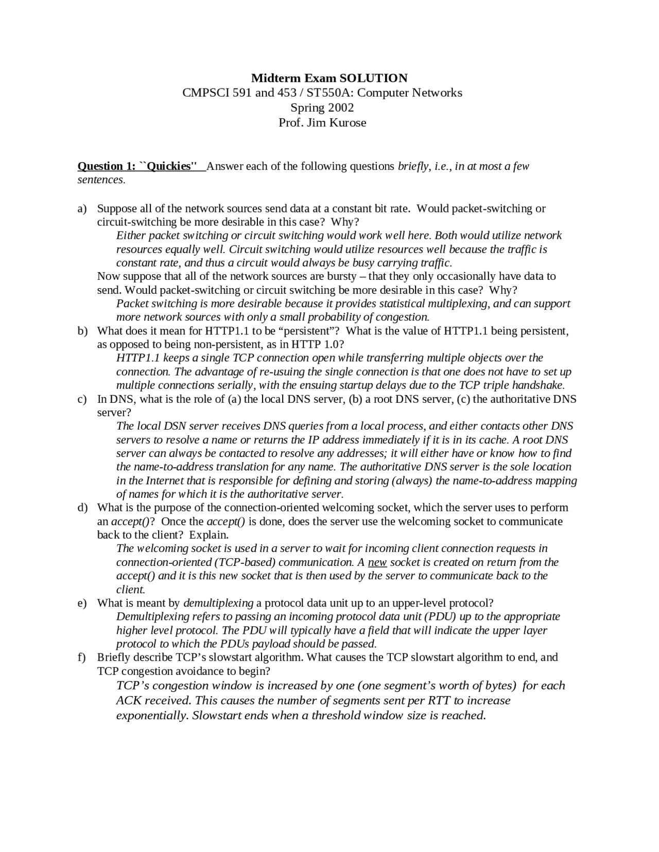 Questions Of Science Computer Networks Mid Term Cmpsci 591 Docsity