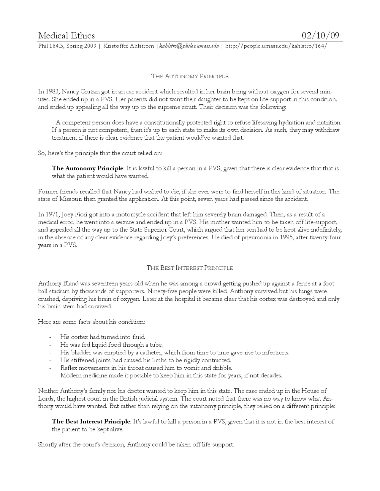 The Autonomy Principle - Medical Ethics - Thesis | PHIL 164 - Docsity