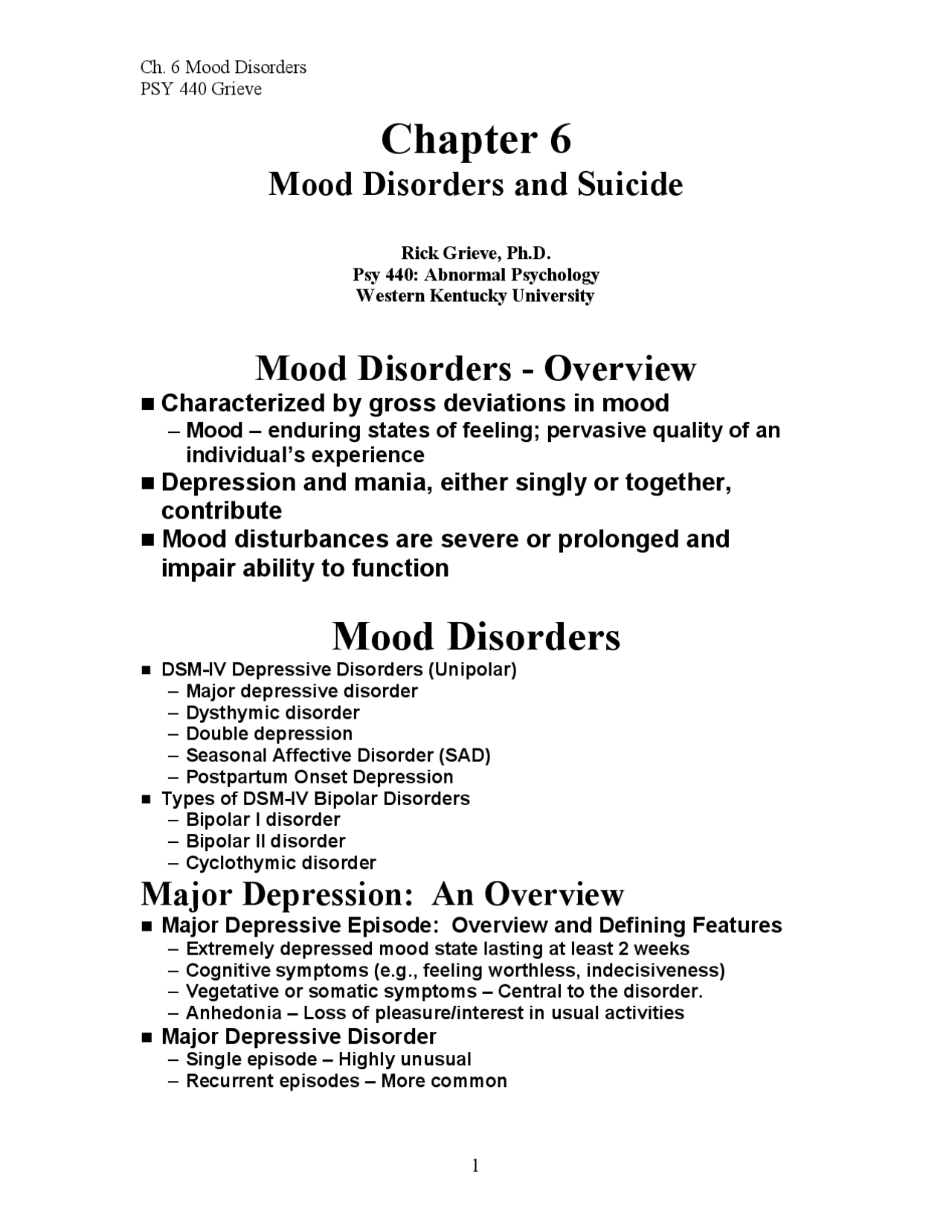 Mood Disorders and Suicide - Lecture Notes | PSY 440 | Study notes ...
