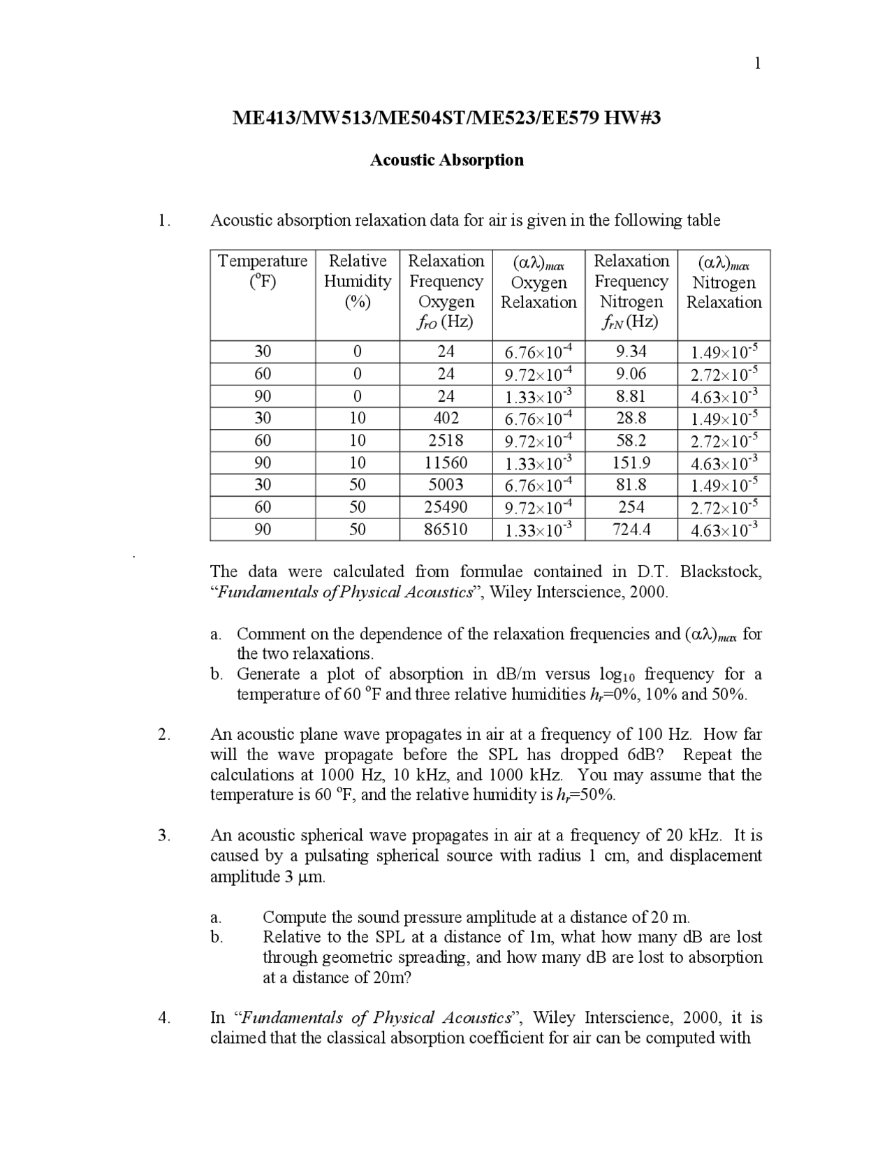 Acoustic Absorption Homework 3 Engineering Acoustics Me 413 Docsity