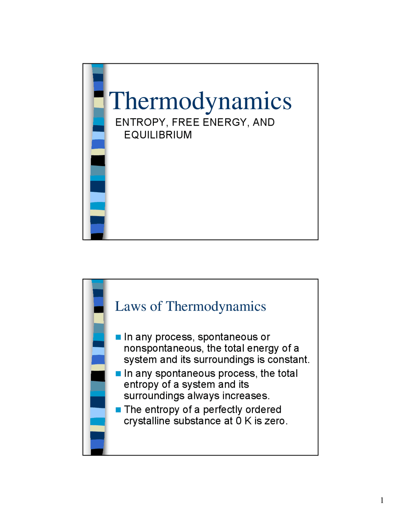 Thermodynamics Entropy Free Energy And Equilibrium Lecture Slides