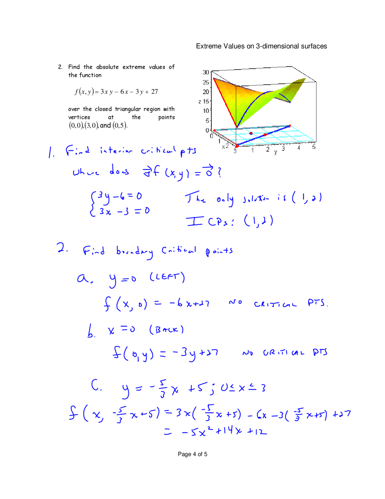 Finding Absolute Extreme Values of Functions on 3-dimensional Surfaces ...