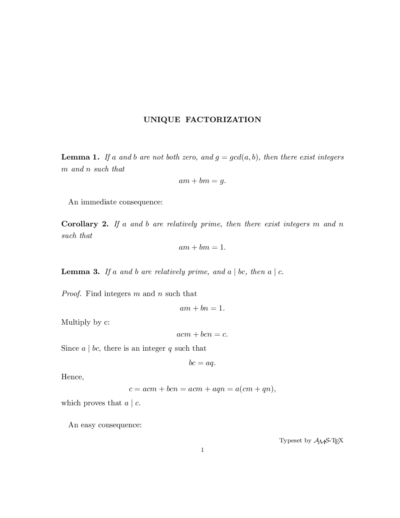 Unique Factorization Lecture Notes Math 420 Docsity