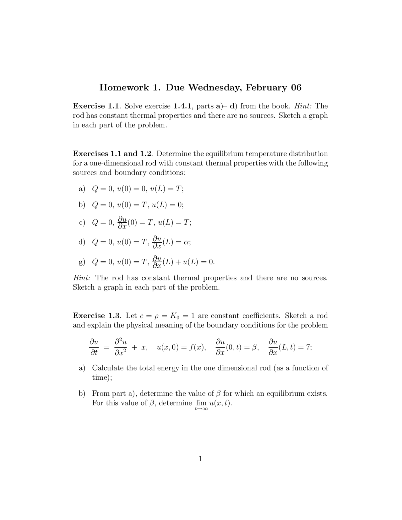Homework 1 Introduction To Partial Differential Equations Math 3363 Docsity
