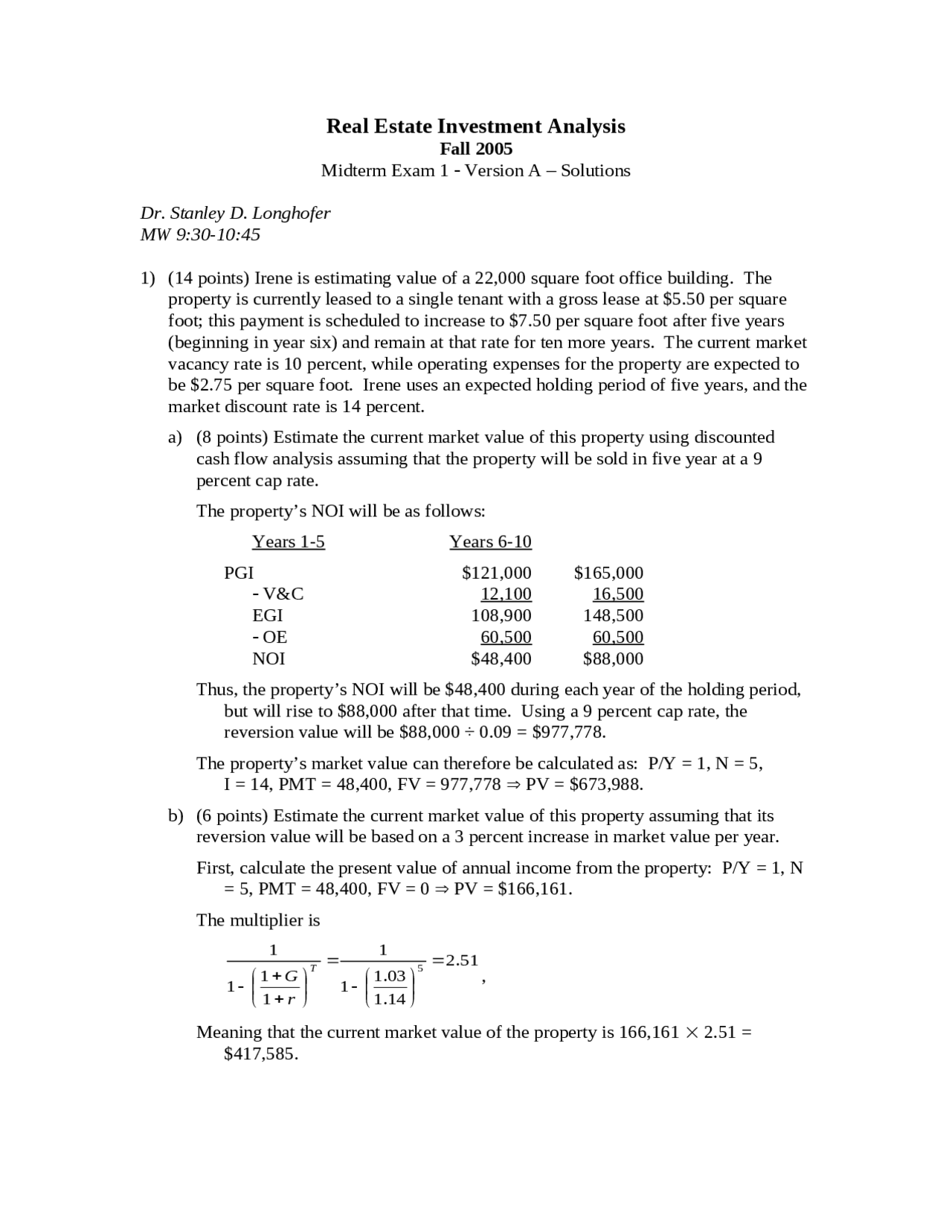 23 Solved Questions in Midterm - Real Estate Investment Analysis | RE 618 | Exams Real Estate ...