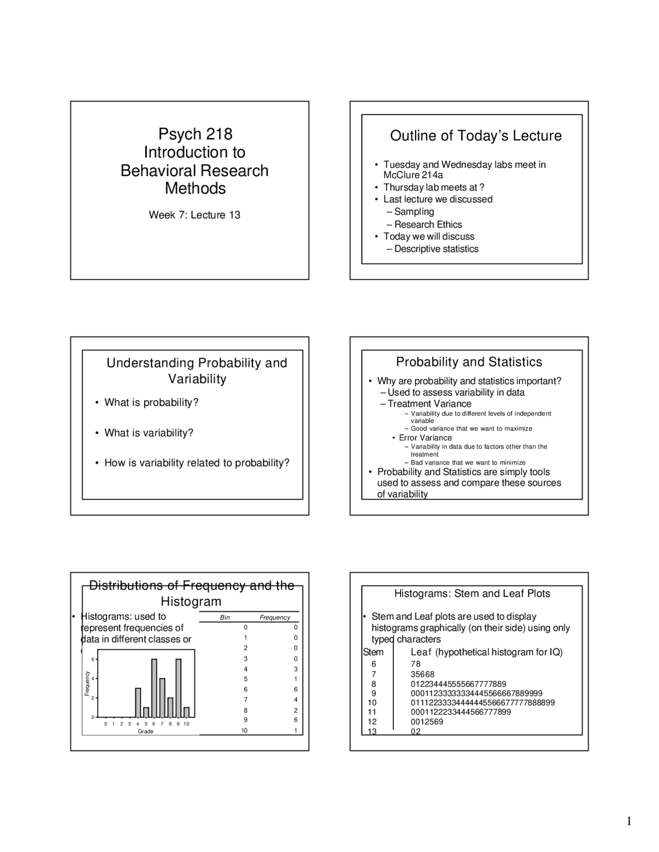 Understanding Probability and Variability - Lecture Slides | PSYC 218 - Docsity