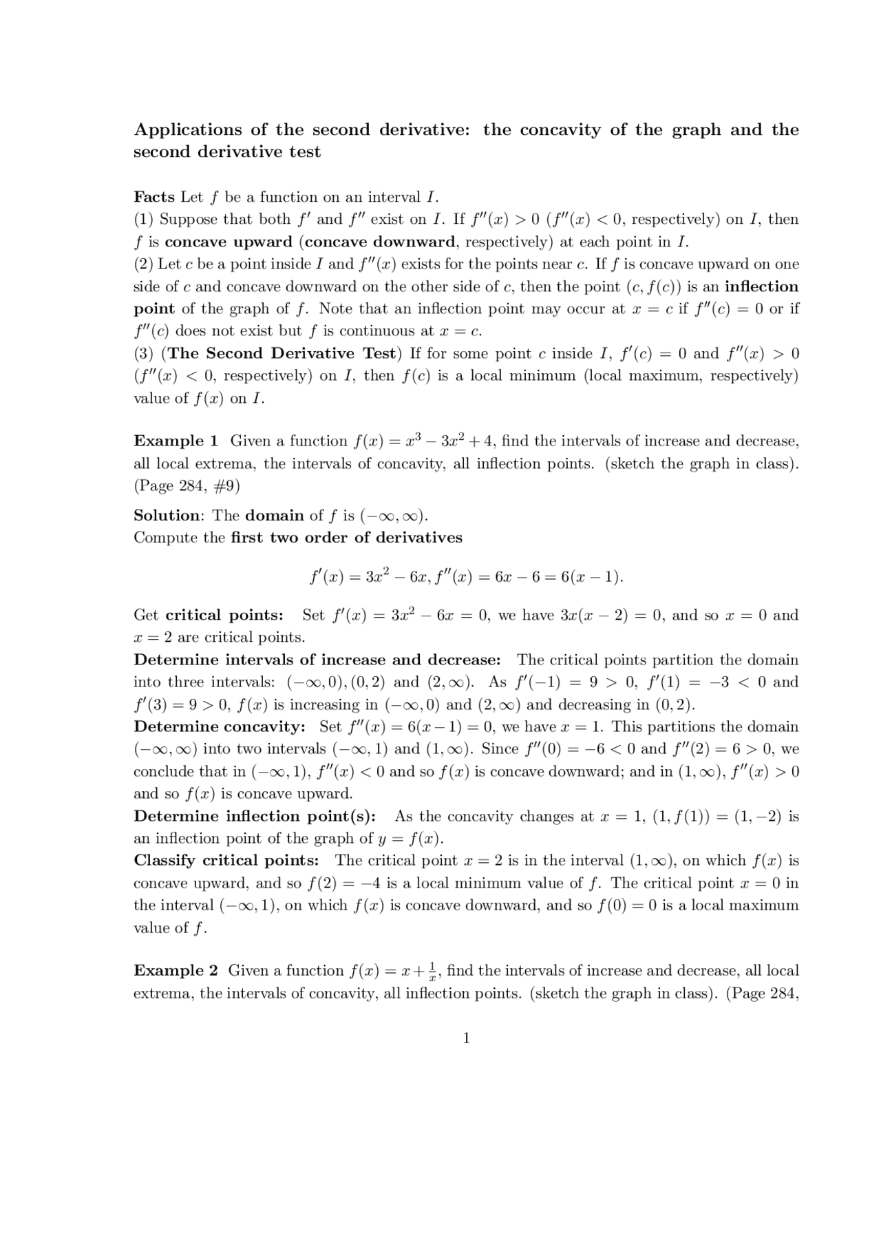 Applications Of The Second Derivative The Concavity Of The Graph And