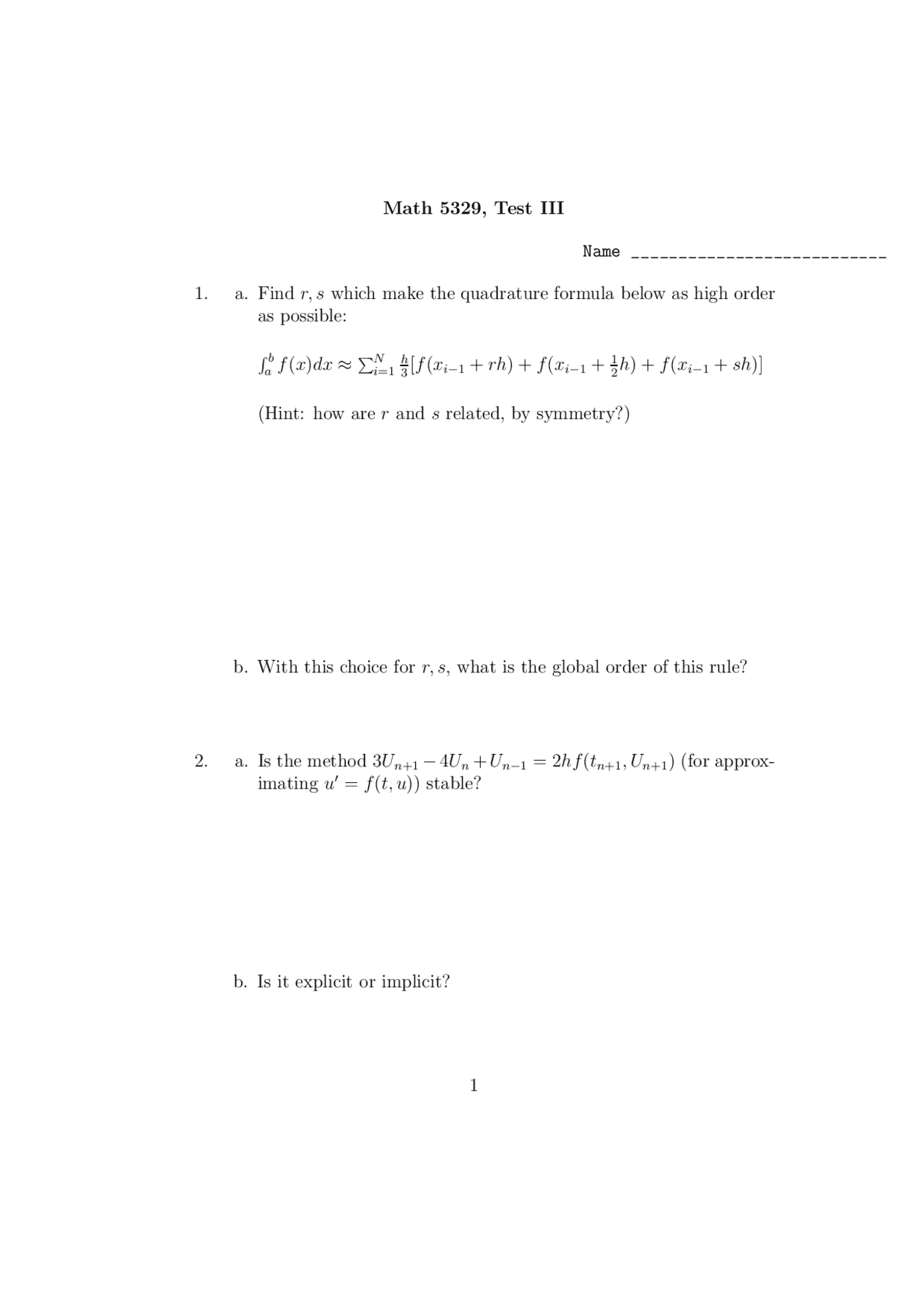 Test 3 Questions Numerical Analysis Math 5329 Docsity