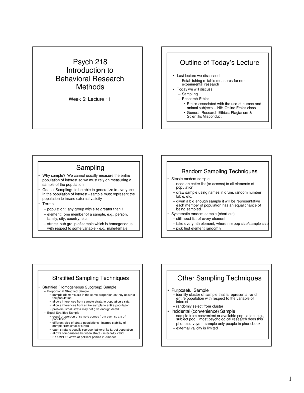 Random Stratified Sampling Techniques Lecture Slides Psyc 218