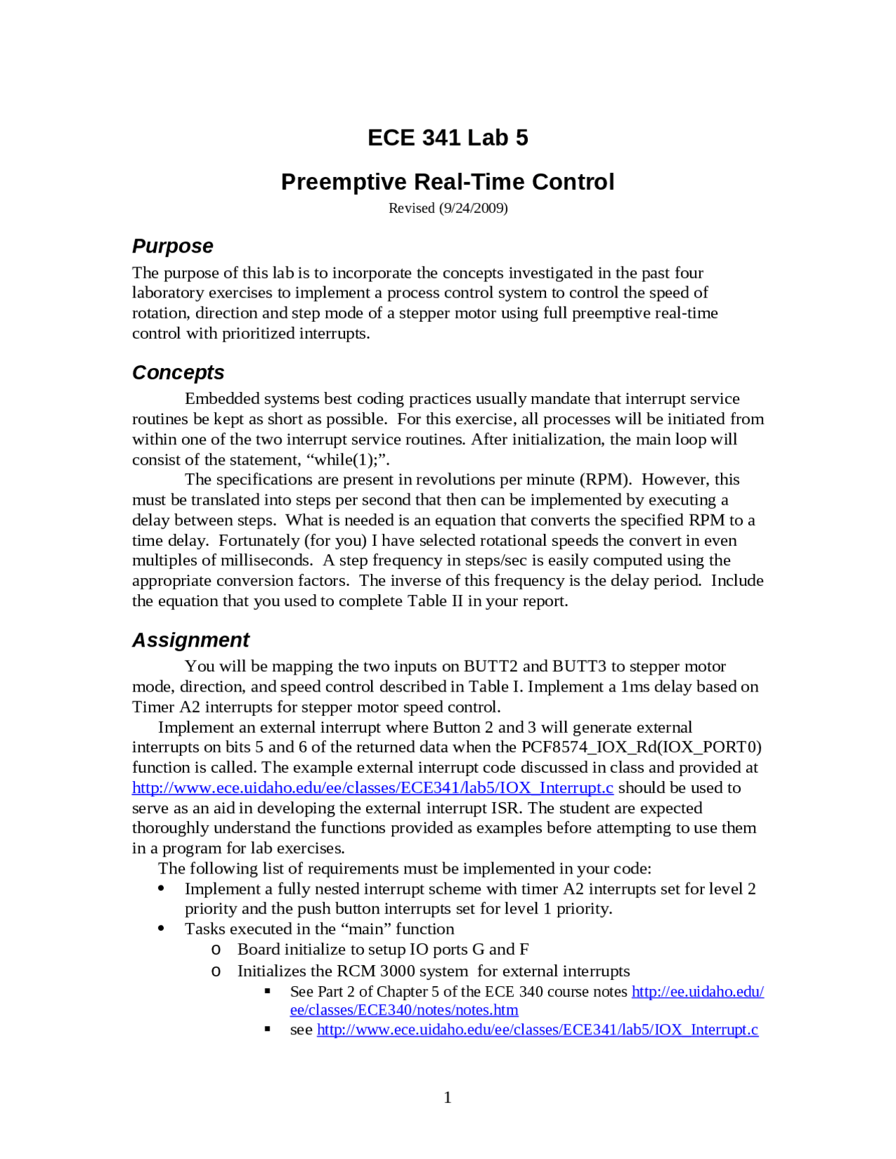 ECE 341 Lab 5: Preemptive Real-Time Control of a Stepper Motor | Lab Reports Electrical and ...