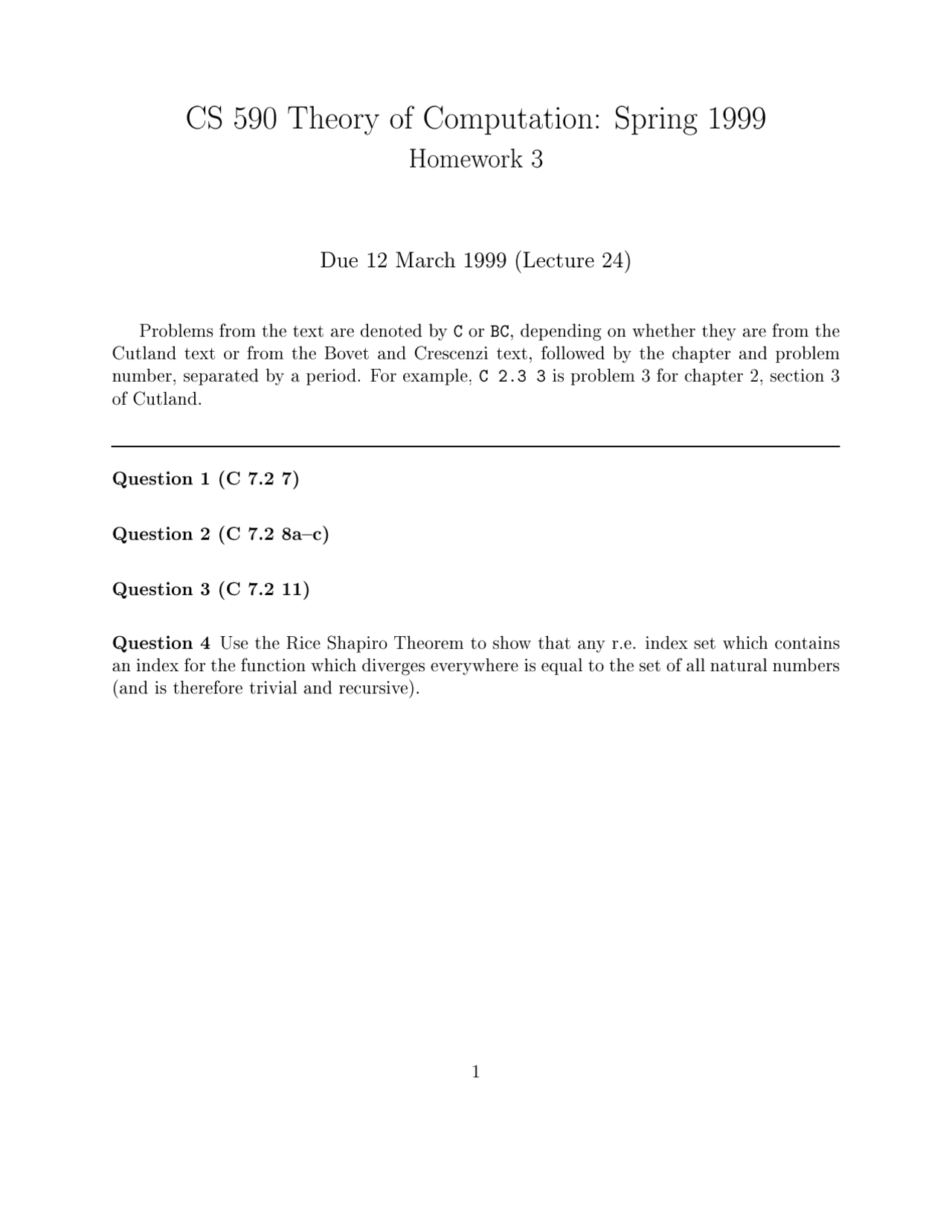 Homework 3 Questions For Theory Of Computation Cs 590 Docsity