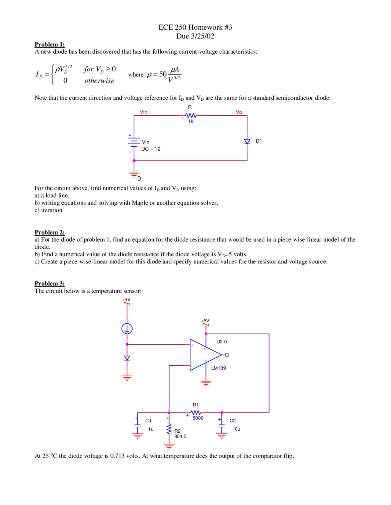Homework 3 Practice Problems On Electronic Device Modeling Ece 250 Docsity