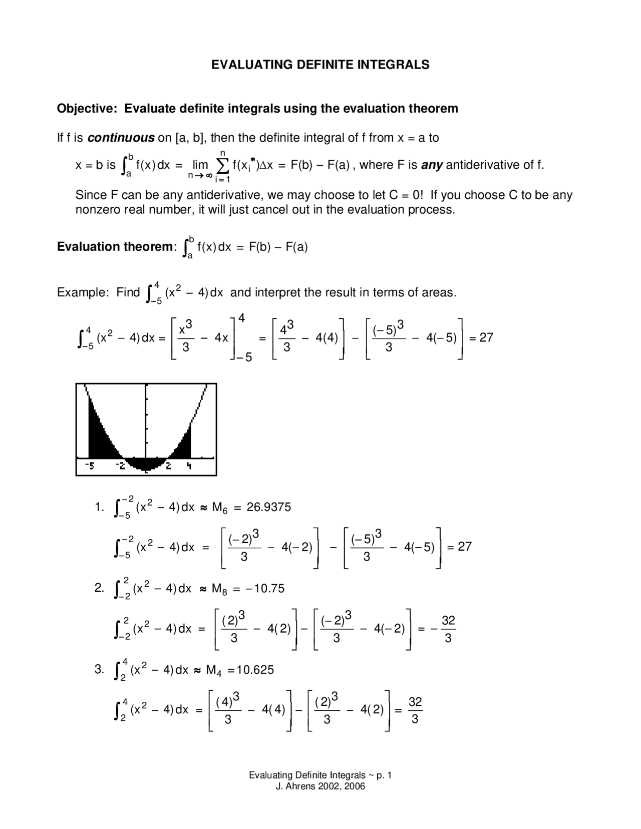 Notes On Evaluating Definite Integrals Calculus Ii Math 1920 Docsity